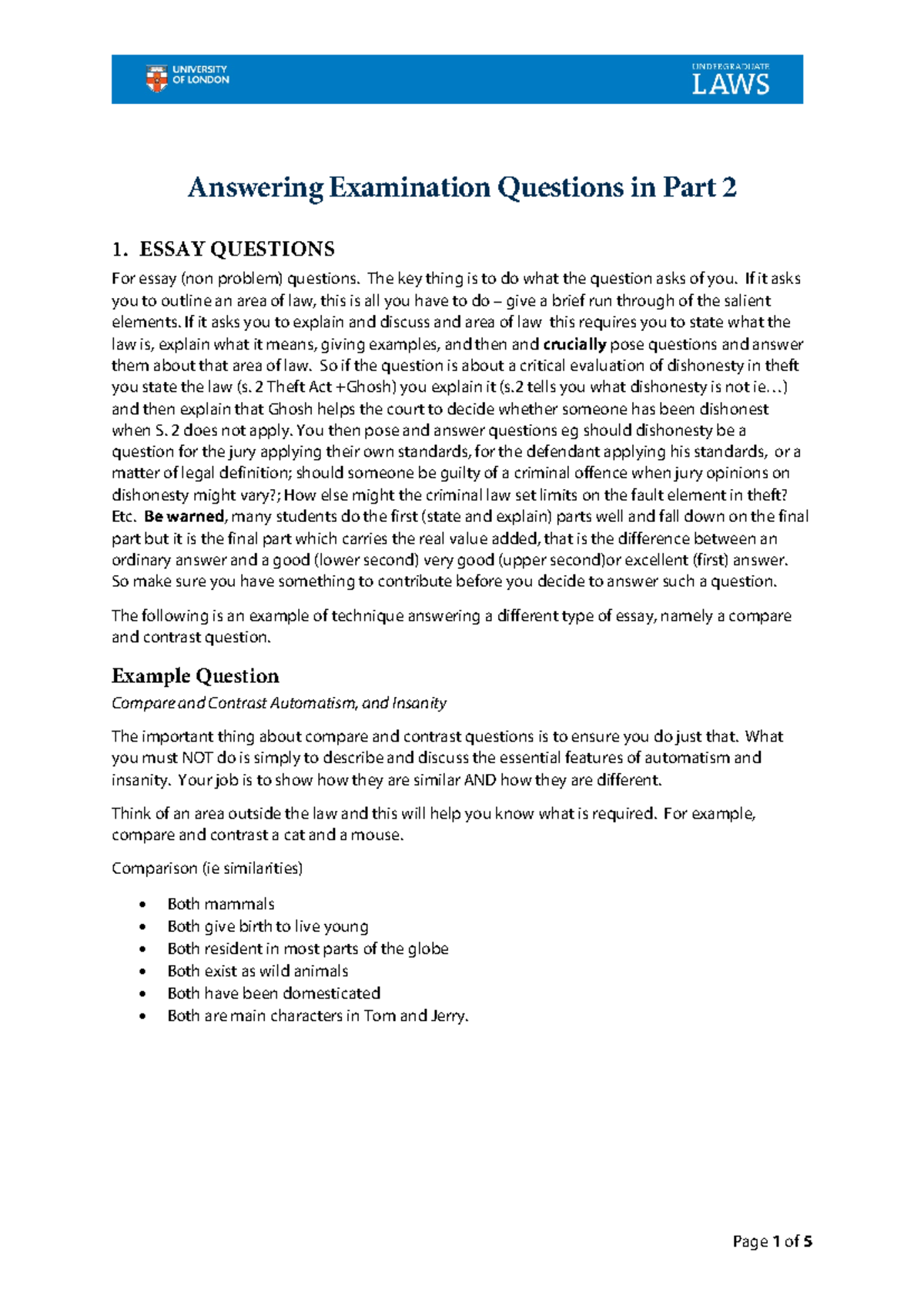 UOL Sample Essay & Problem Structure - Answering Examination Questions ...