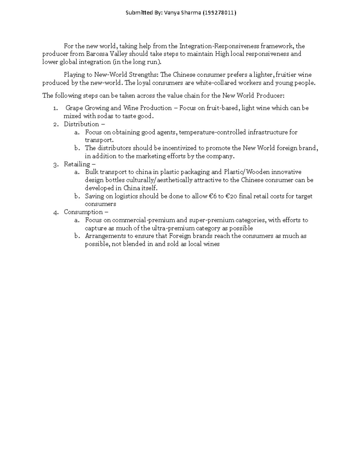 Wines Discussion - Supply chain - Submitted By: Vanya Sharma (199278011 ...