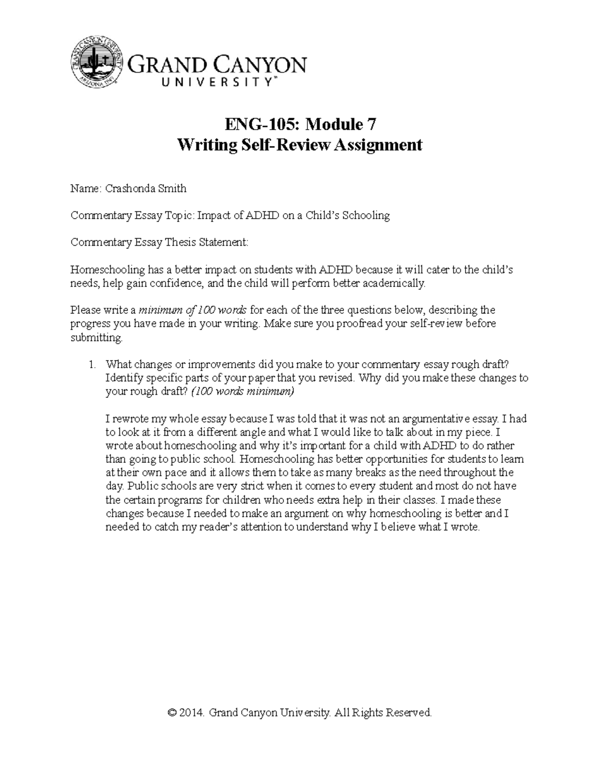 ENG105 Self-Review-Assignment - ENG-105: Module 7 Writing Self-Review ...