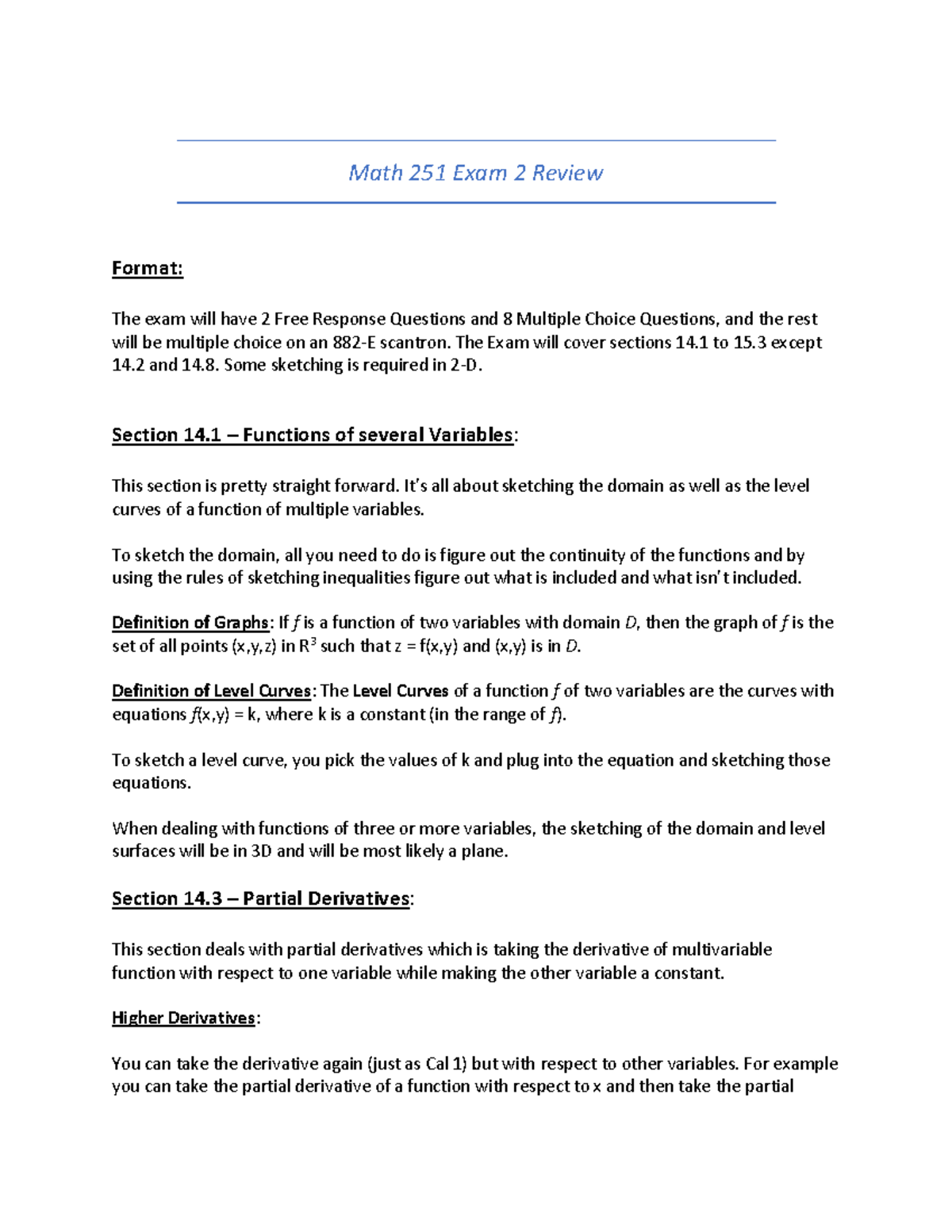 Math 251 Exam 2 Review - Warning: TT: undefined function: 32 Warning: TT: undefined function: 32 ...