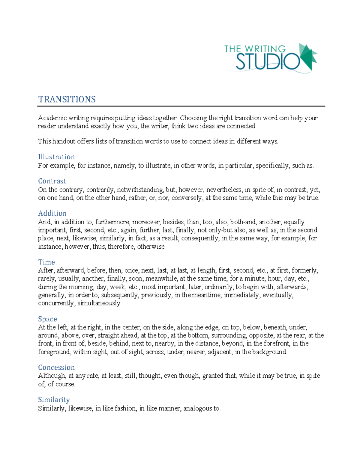 Transitions Words - TRANSITIONS Academic writing requires putting ideas ...