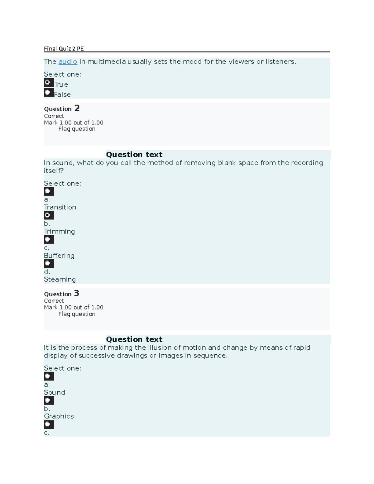 Final Quiz 2 PE - vsjabdasgid - Final Quiz 2 PE The audio in multimedia ...