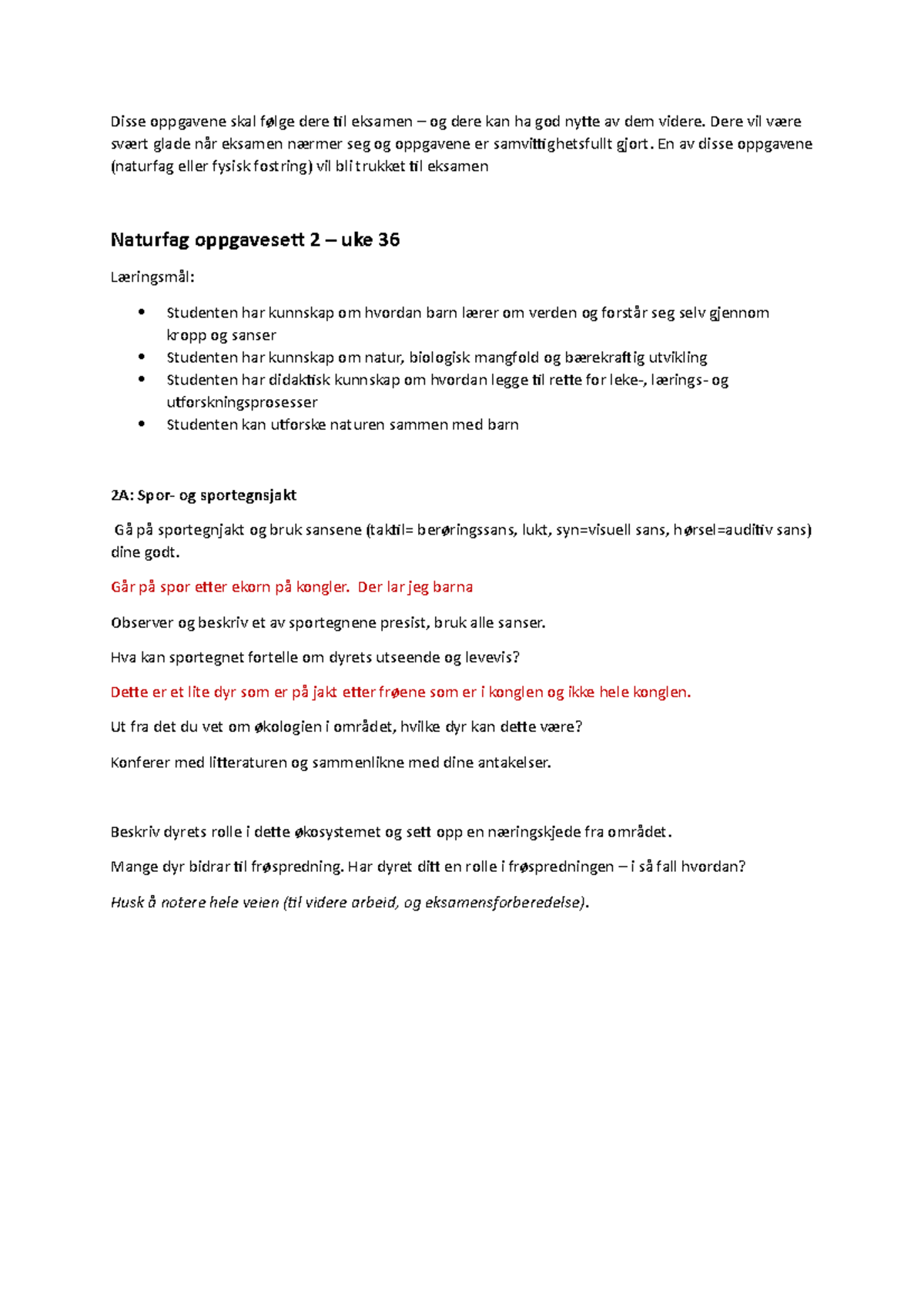 Naturfag - Oppgavesett 2 med notater - Disse oppgavene skal følge dere ...