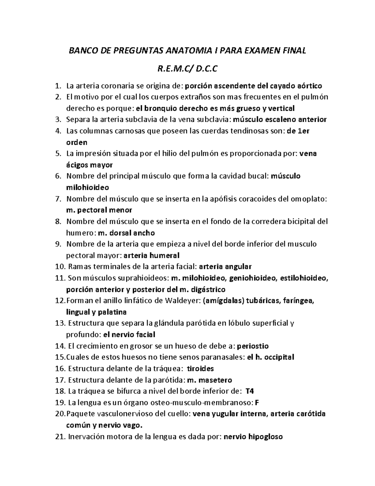 Banco DE Preguntas Anatomia I - Warning: TT: undefined function: 32 BANCO DE PREGUNTAS ANATOMIA ...