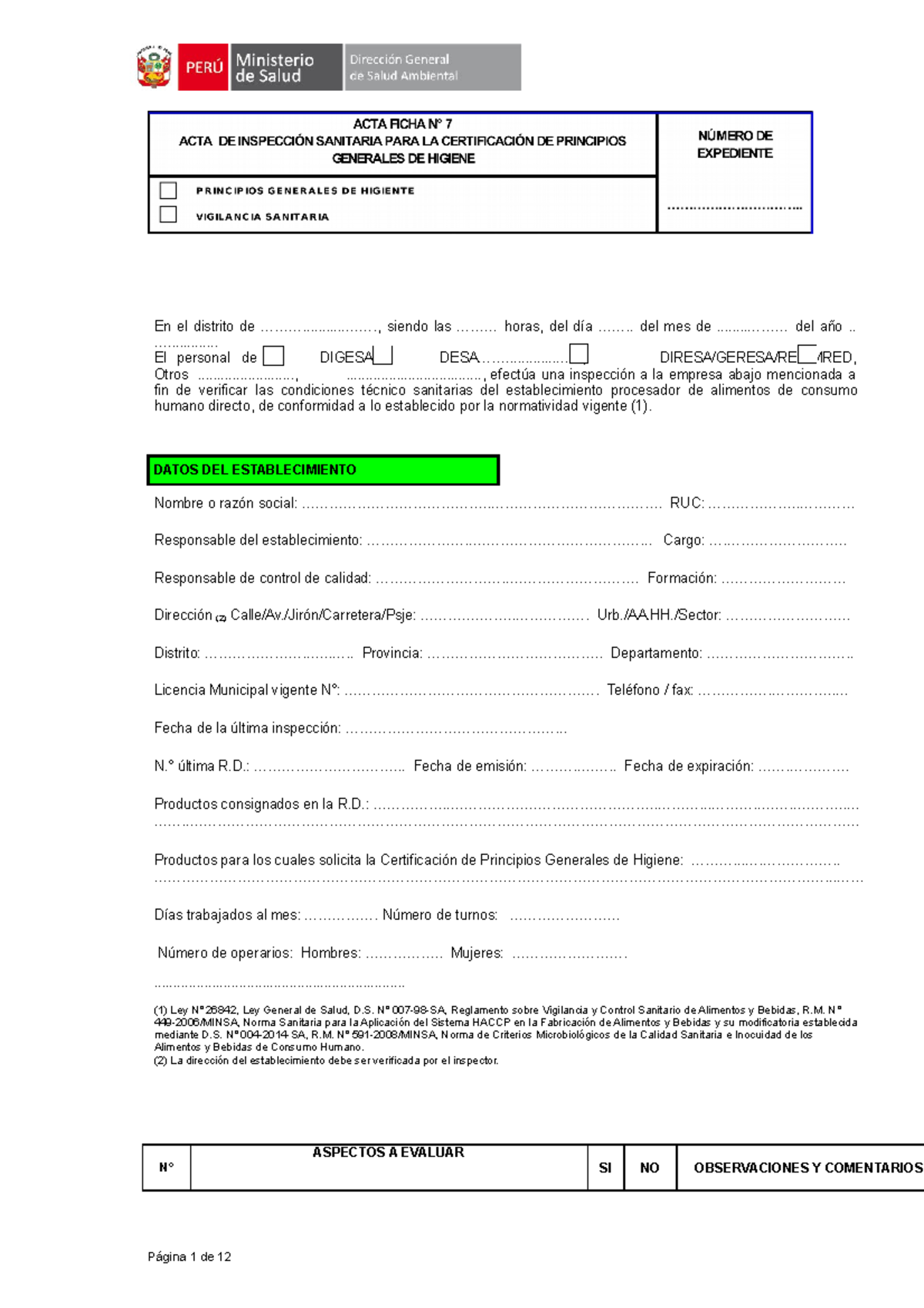 ACTA N 7 PGH-1 PHS Digesa - En el distrito de ...