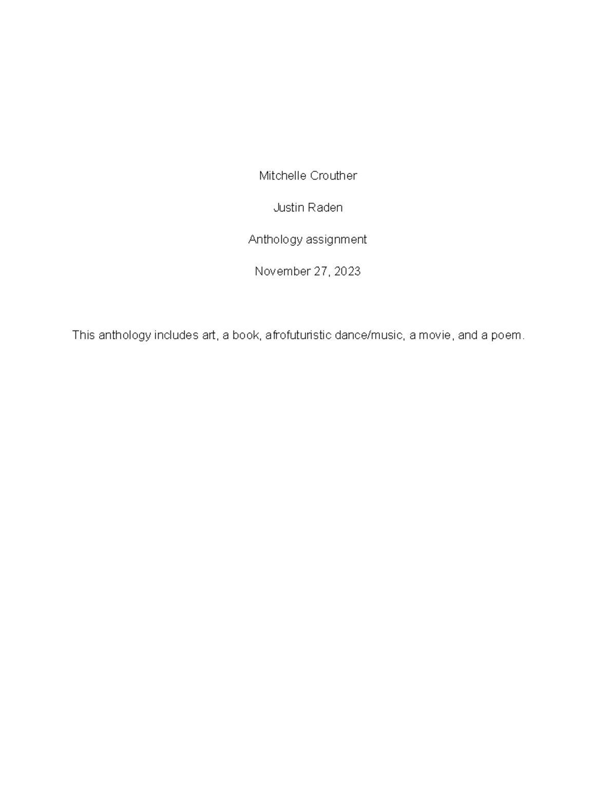 Anthology revised - Mitchelle Crouther Justin Raden Anthology ...