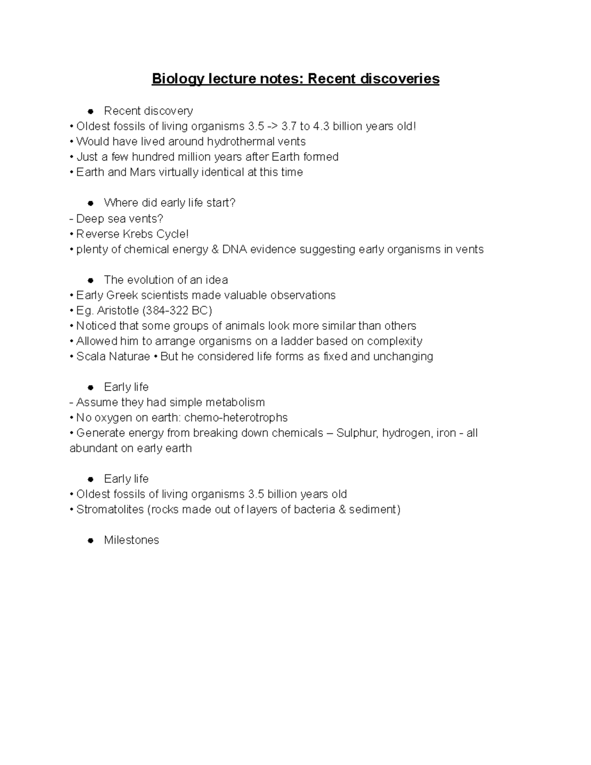 Biology lecture notes Recent discoveries - Aristotle (384-322 BC ...