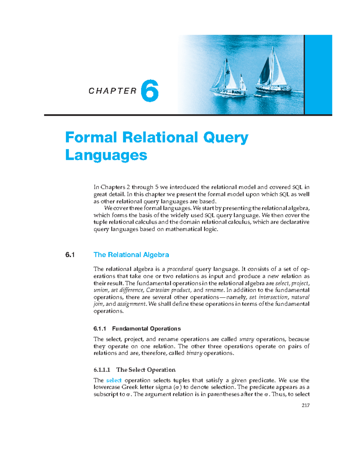 Relational Algebra - CHAPTER 6 Formal Relational Query Languages In ...
