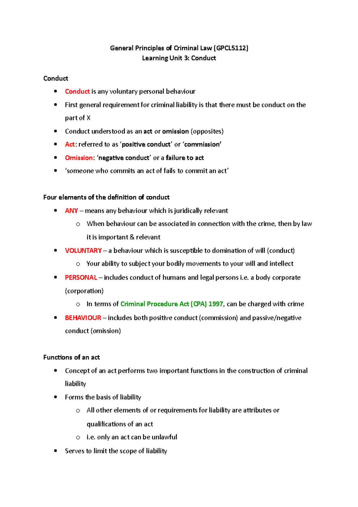 LU 3 Outline - Study Notes - General Principles of Criminal Law ...