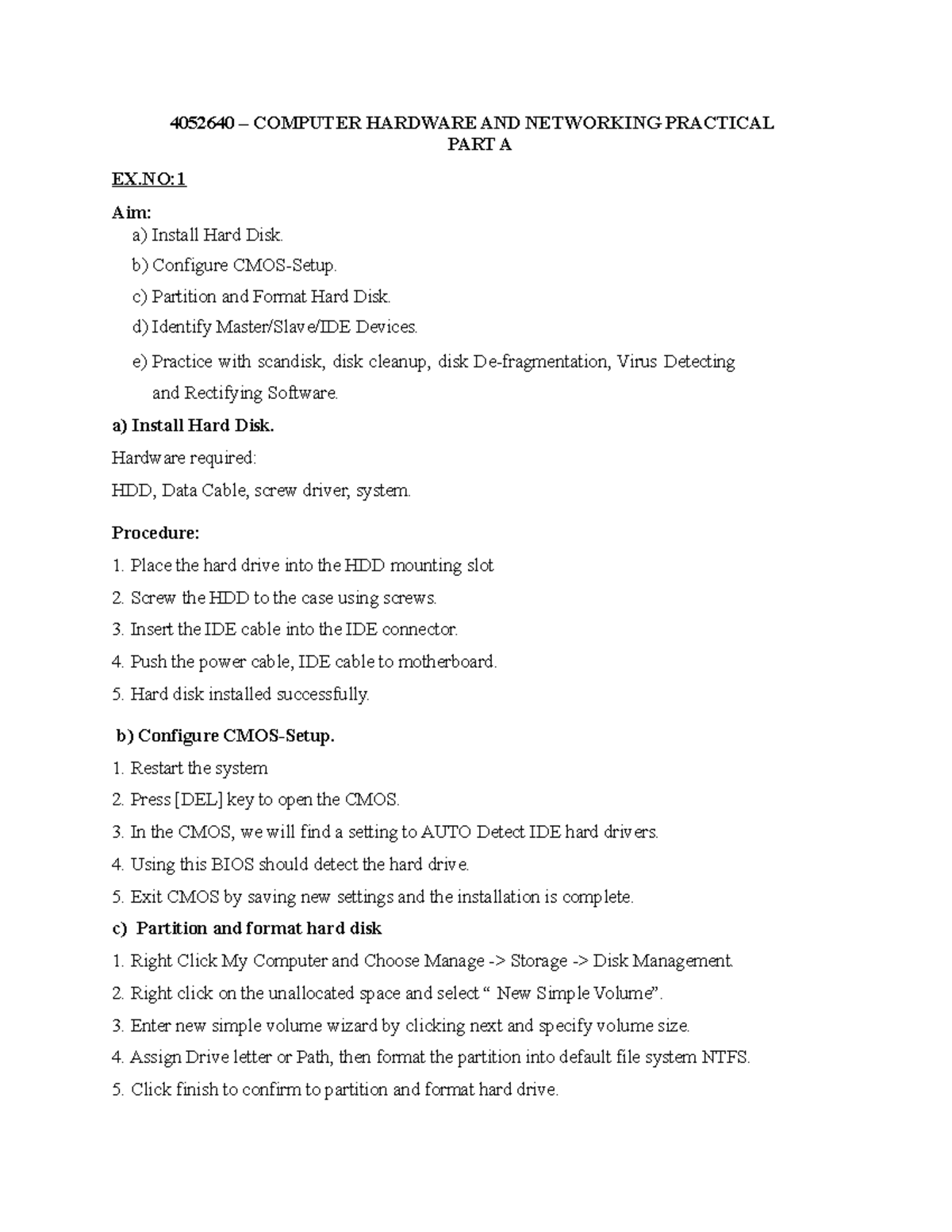 CHS LAB Manual- CSE - prepared by student - 4052640 – COMPUTER HARDWARE AND NETWORKING PRACTICAL ...
