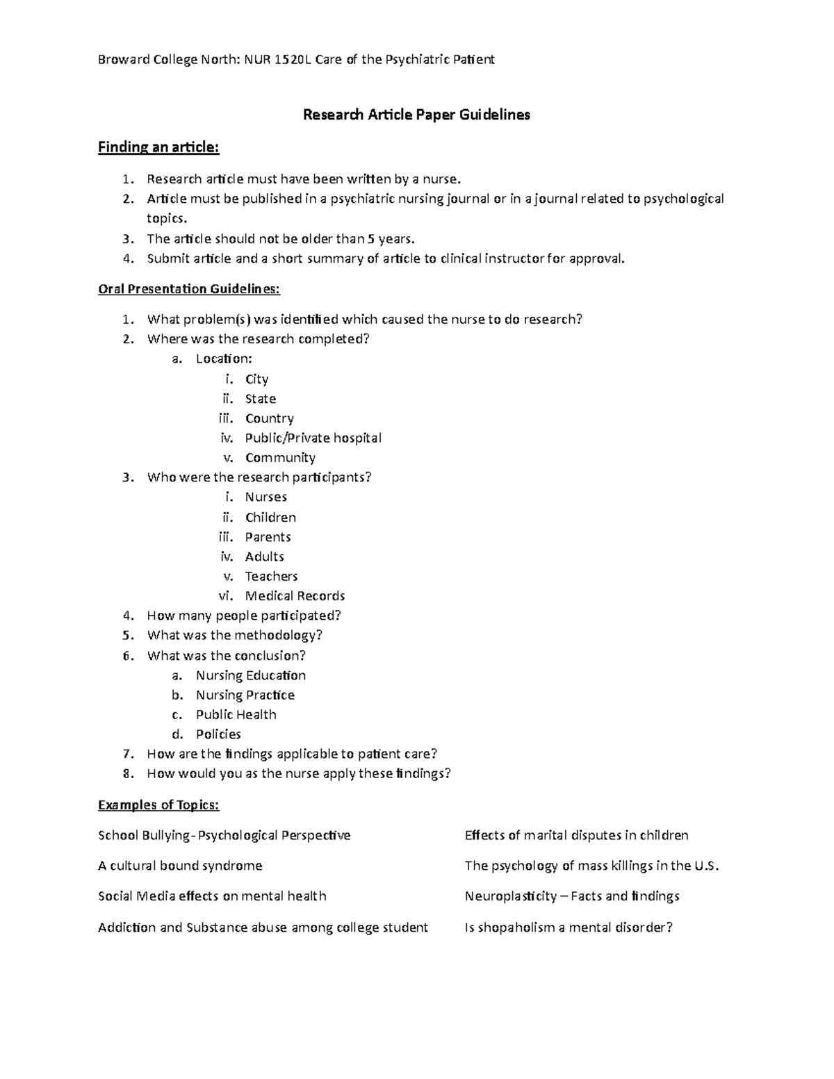 Research Article Presentation Guidelines - Broward College North: NUR ...