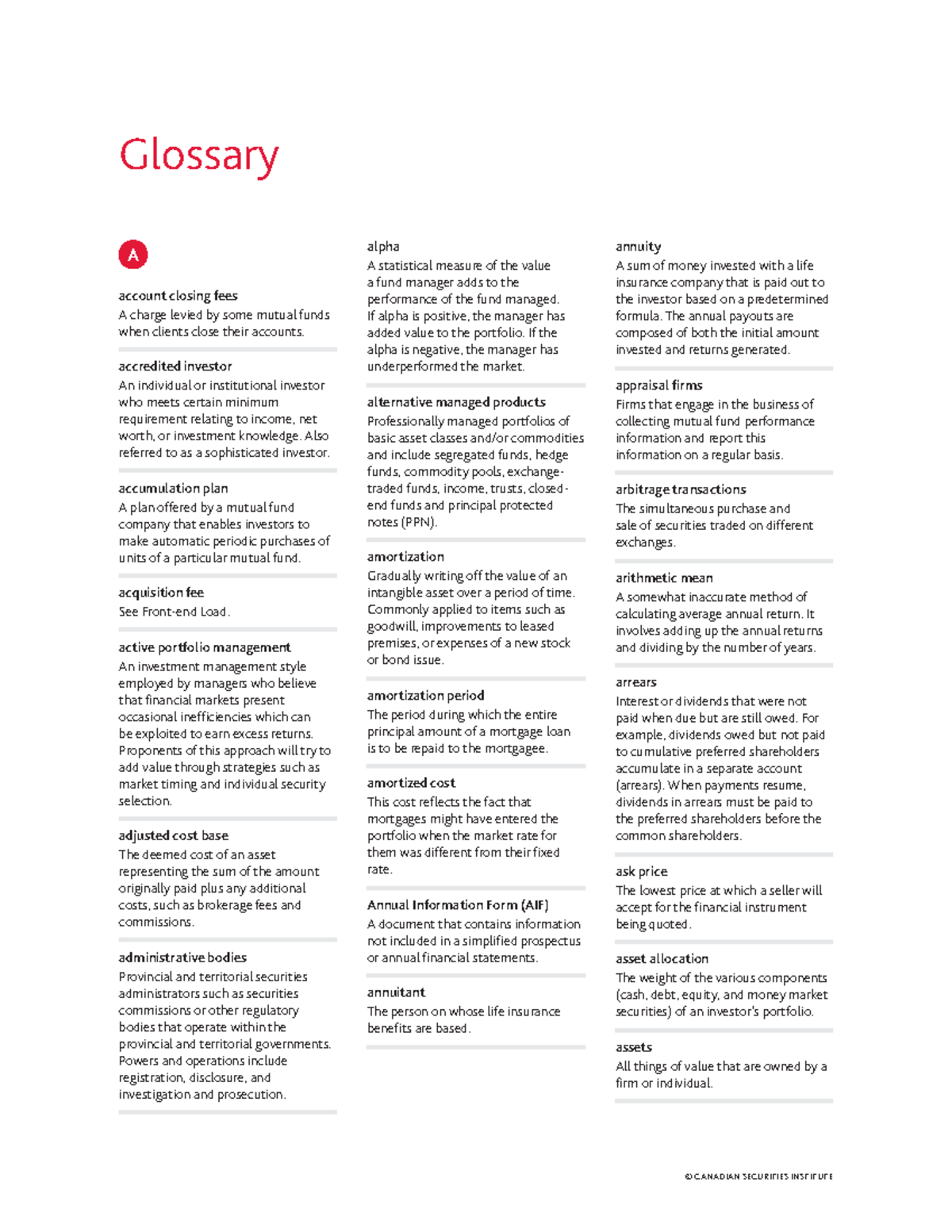 IFC TXT Glossary 2021 12 EN V01 - A account closing fees A charge levied by some mutual funds ...