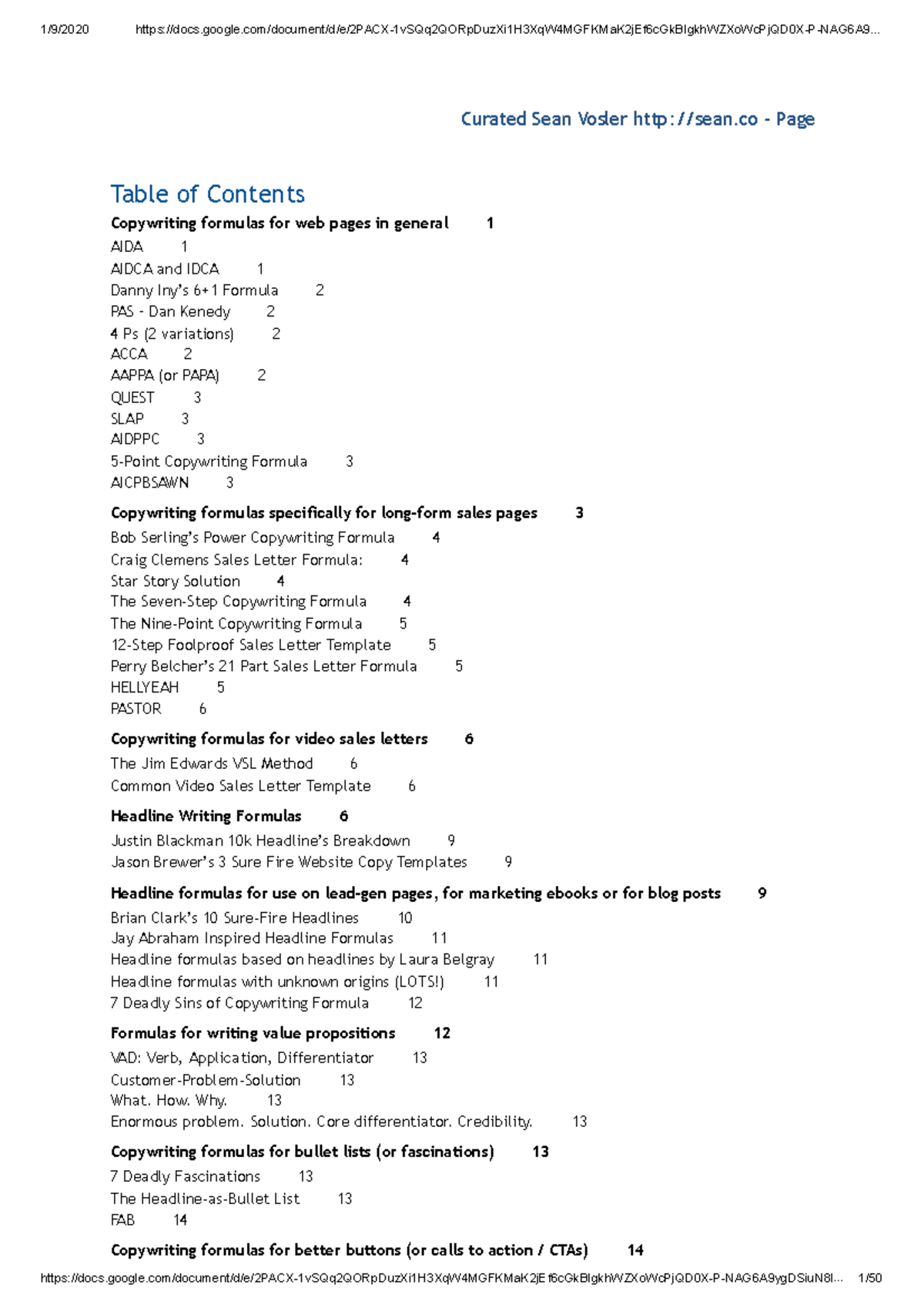 [] Copywriting formulas for web pages in general - Sean Vosler ...