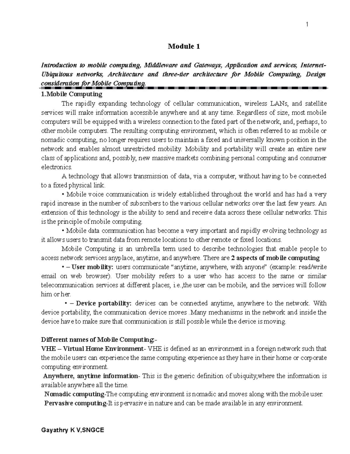 Module 1 Module 1 Introduction To Mobile Computing Middleware And Gateways Application And
