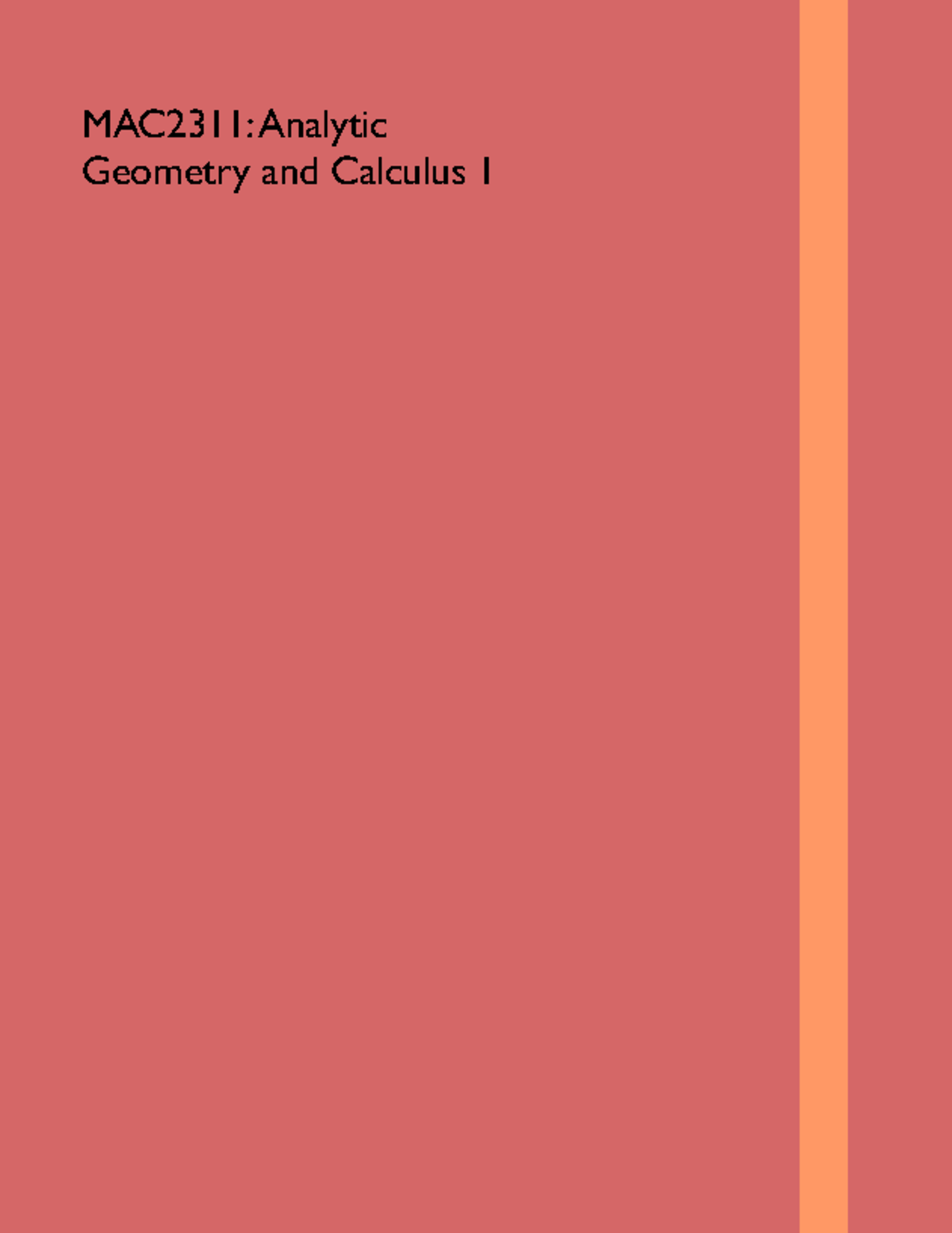 MAC2311- Analytic Geometry And Calculus 1 - MAC2311: Analytic Geometry ...