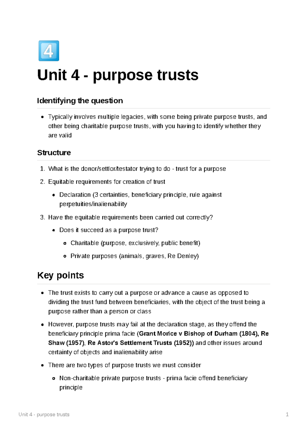 Purpose Trusts - University - Unit 4 - purpose trusts 1 󾠱 Unit 4 ...