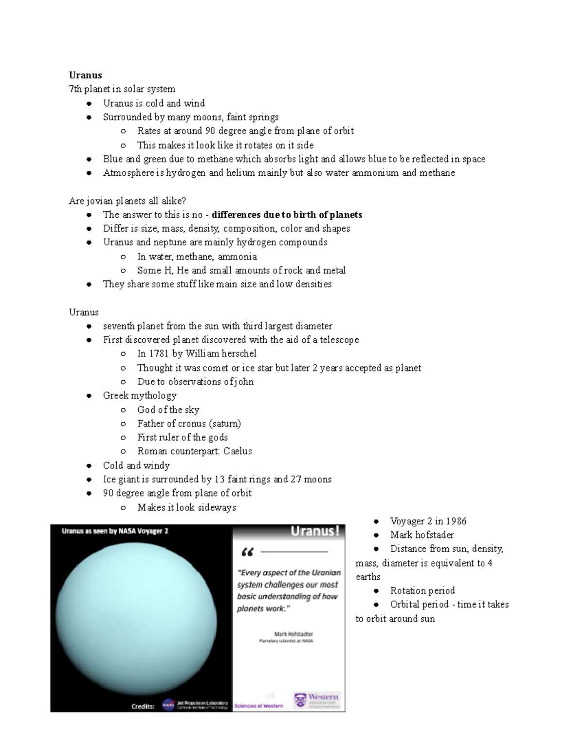 Week 11 - Uranus - Uranus 7th planet in solar system Uranus is cold and ...