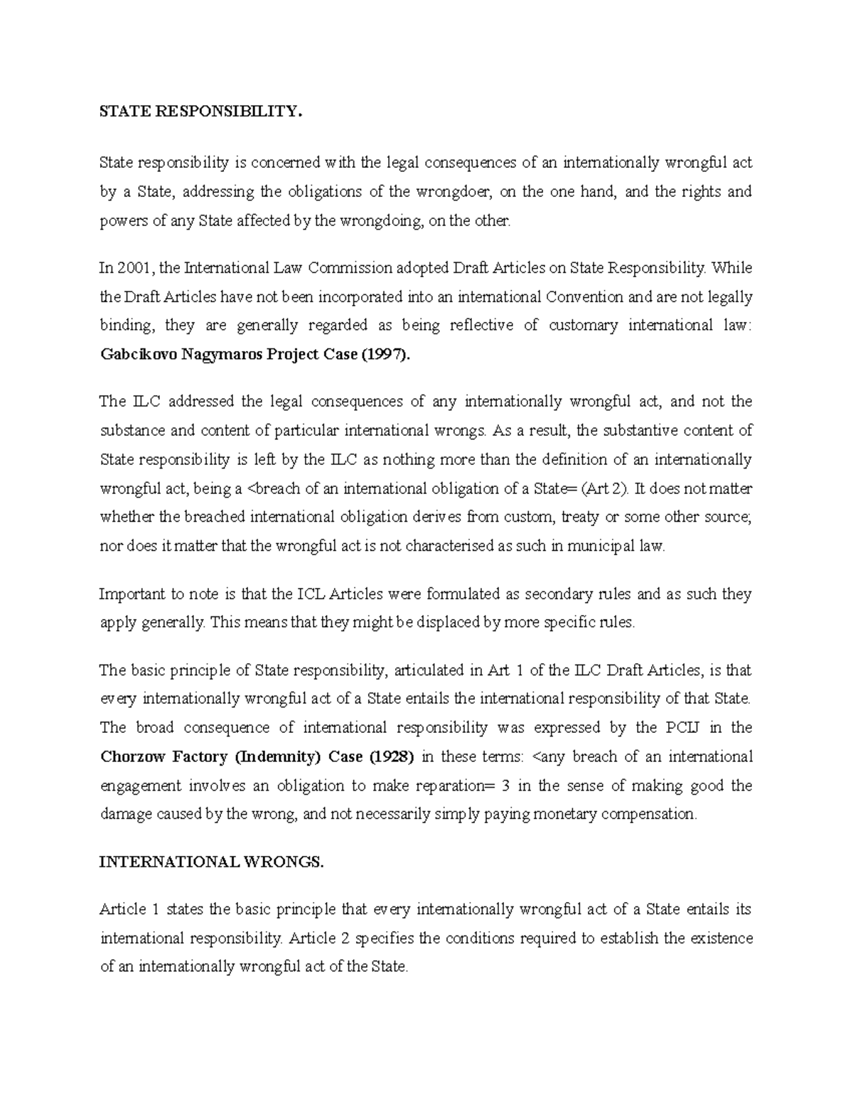 State Responsibility work - STATE RESPONSIBILITY. State responsibility ...