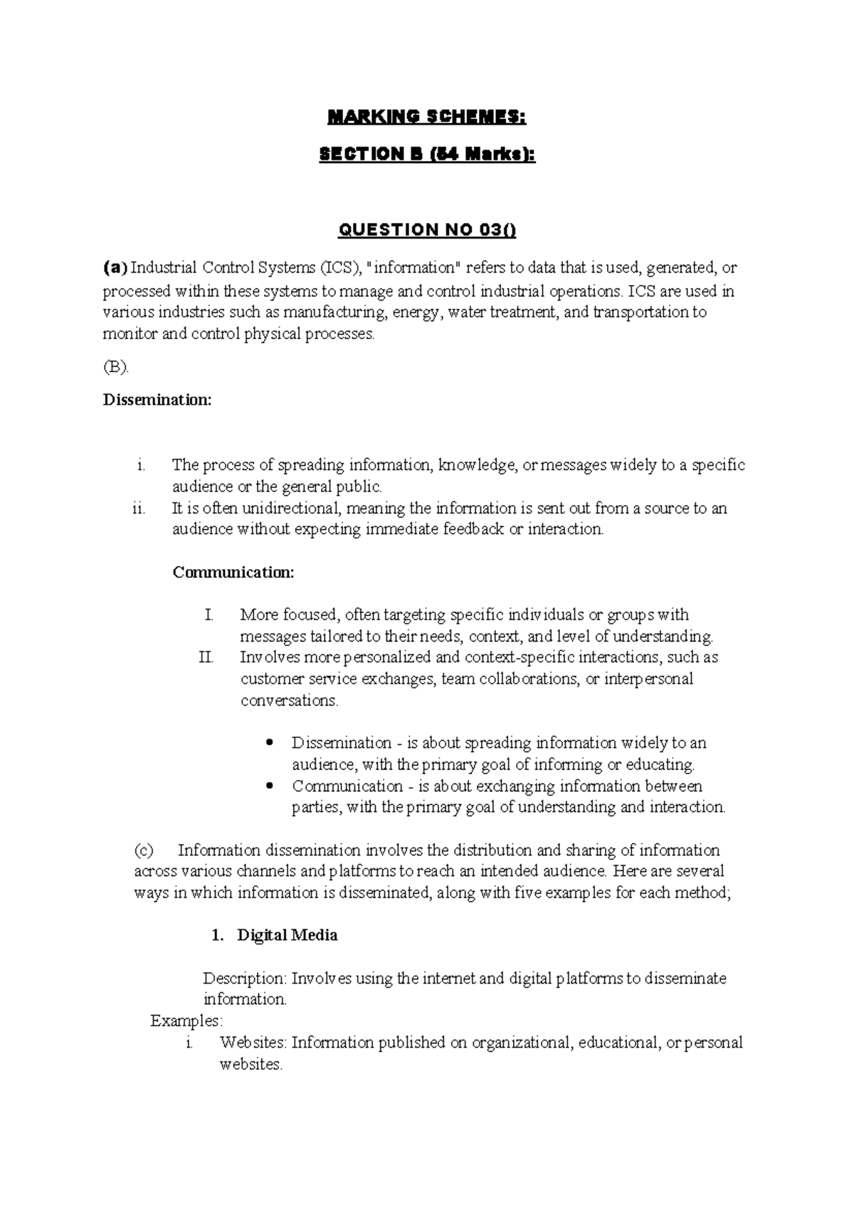 Marking Schemes - business tutorials - MARKING SCHEMES: SECTION B (54 ...