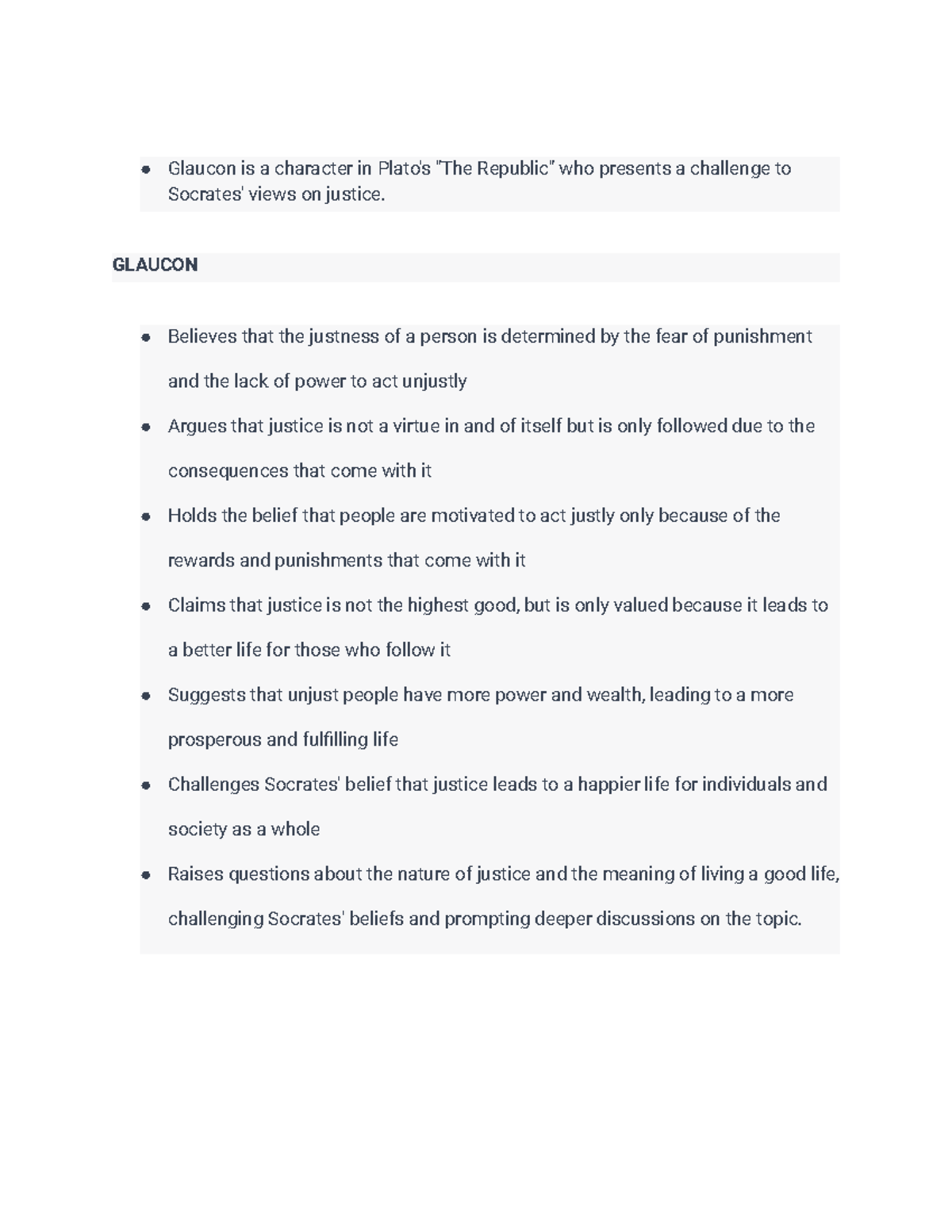 POSC 007-Glaucon - A summary and analysis of Glaucon's views in the ...