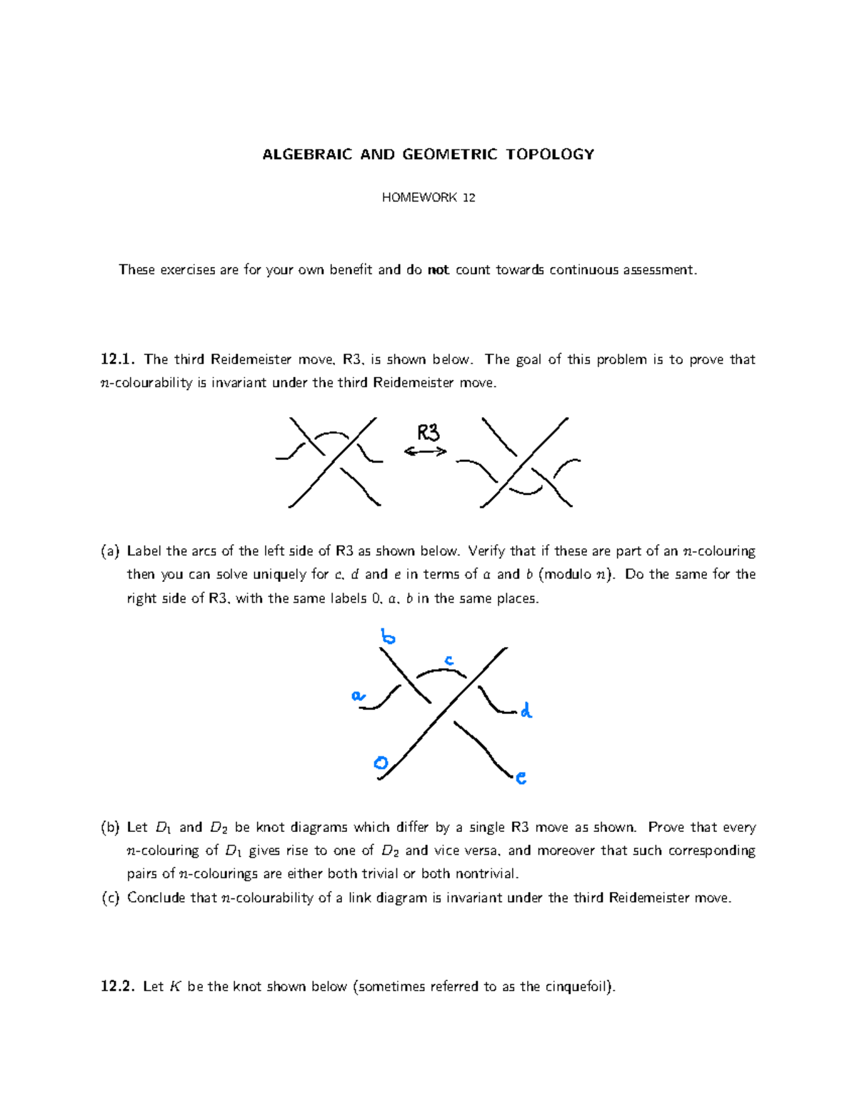 HW12 - Home-work 12 - ALGEBRAIC AND GEOMETRIC TOPOLOGY HOMEWORK 12 ...