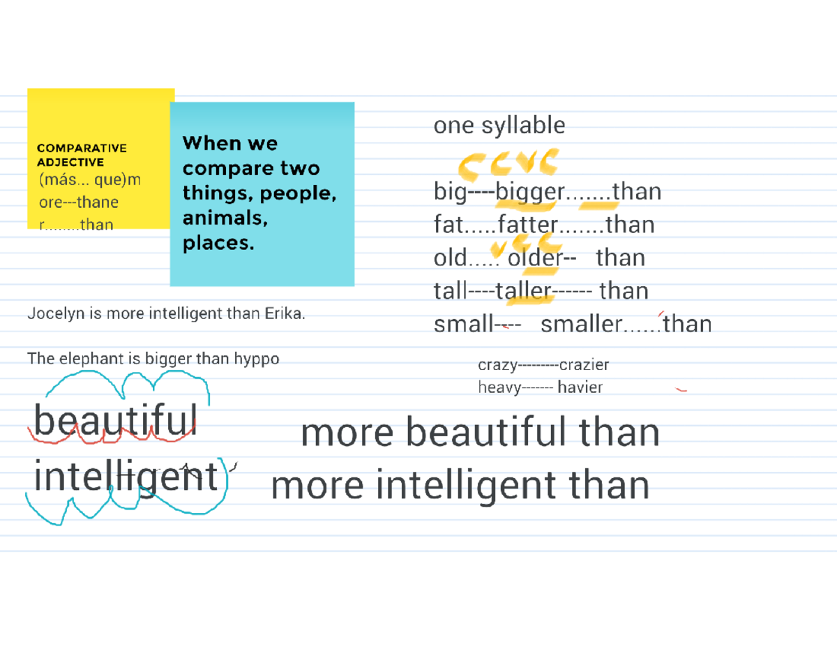 Comparative - actividades - one syllable COMPARATIVE When we ADJECTIVE ...