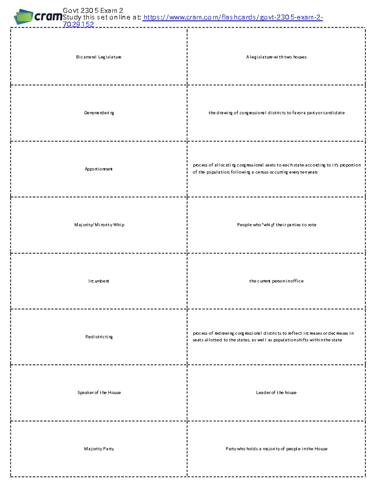 Govt2305Exam2-small 00center 10-7029152 - Bi cameral Legi sl ature A l ...