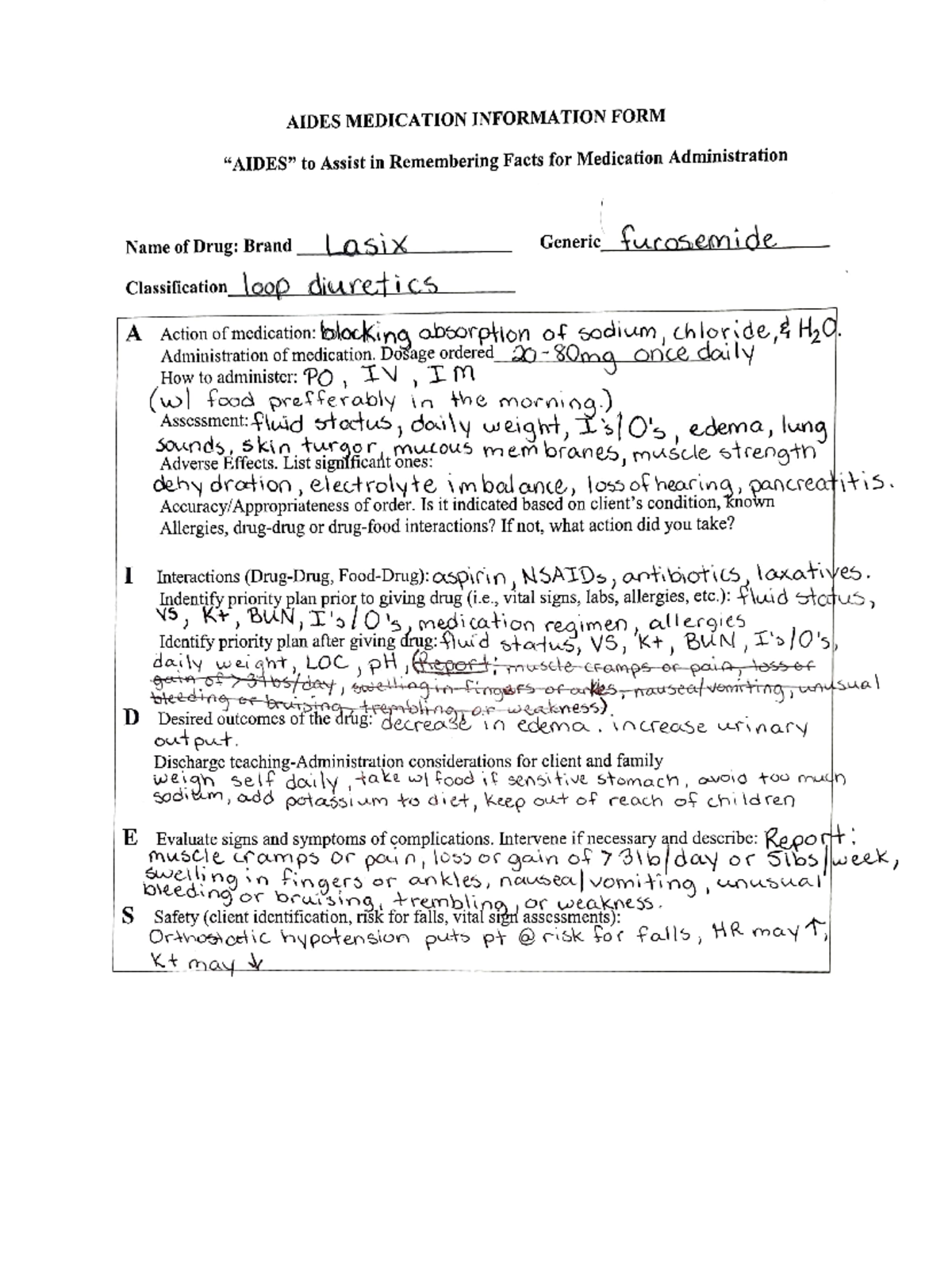 medication assignment - AIDES MEDICATION INFORMATION FORM AIDES" to ...