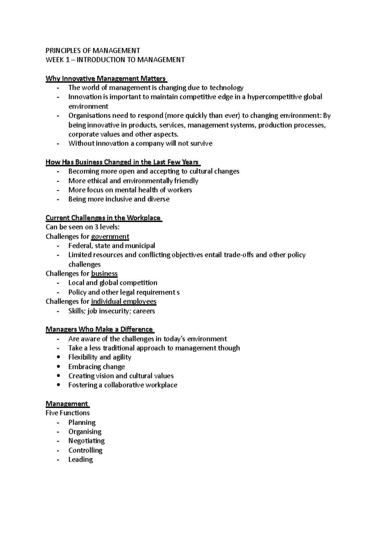 Principles OF Management - PRINCIPLES OF MANAGEMENT WEEK 1 ...