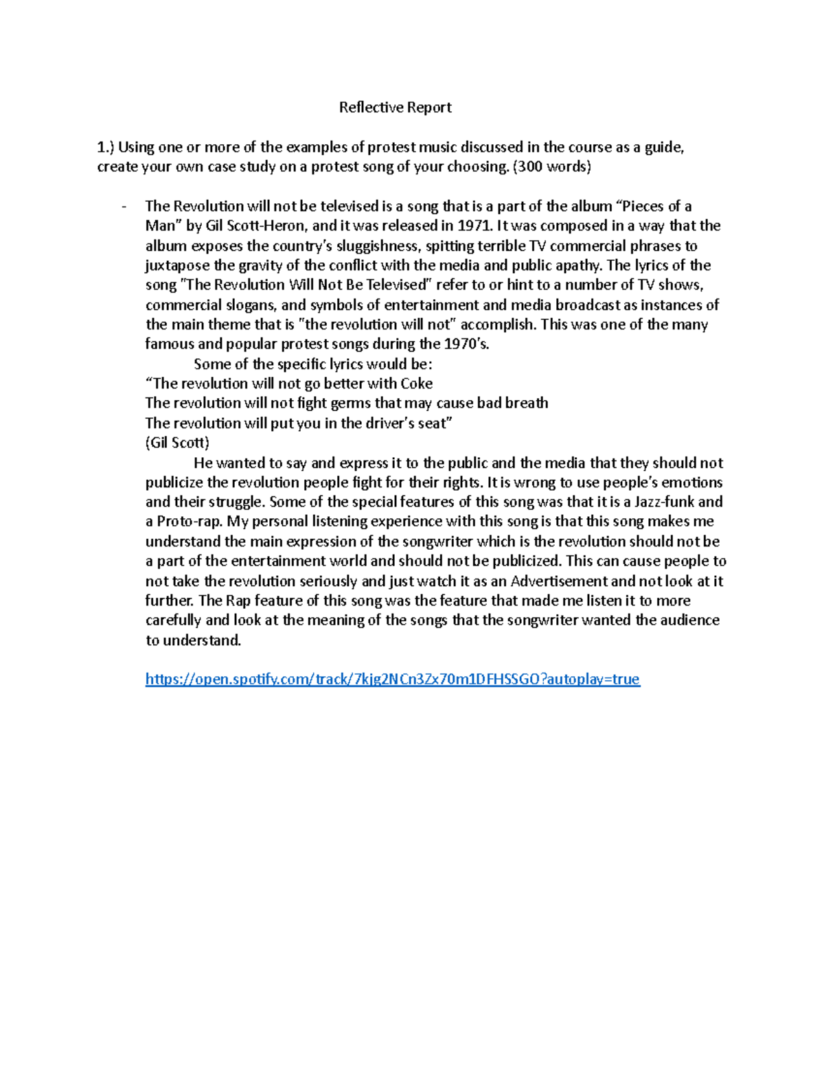 Reflective Report - assignment - Reflective Report 1.) Using one or more of the examples of ...