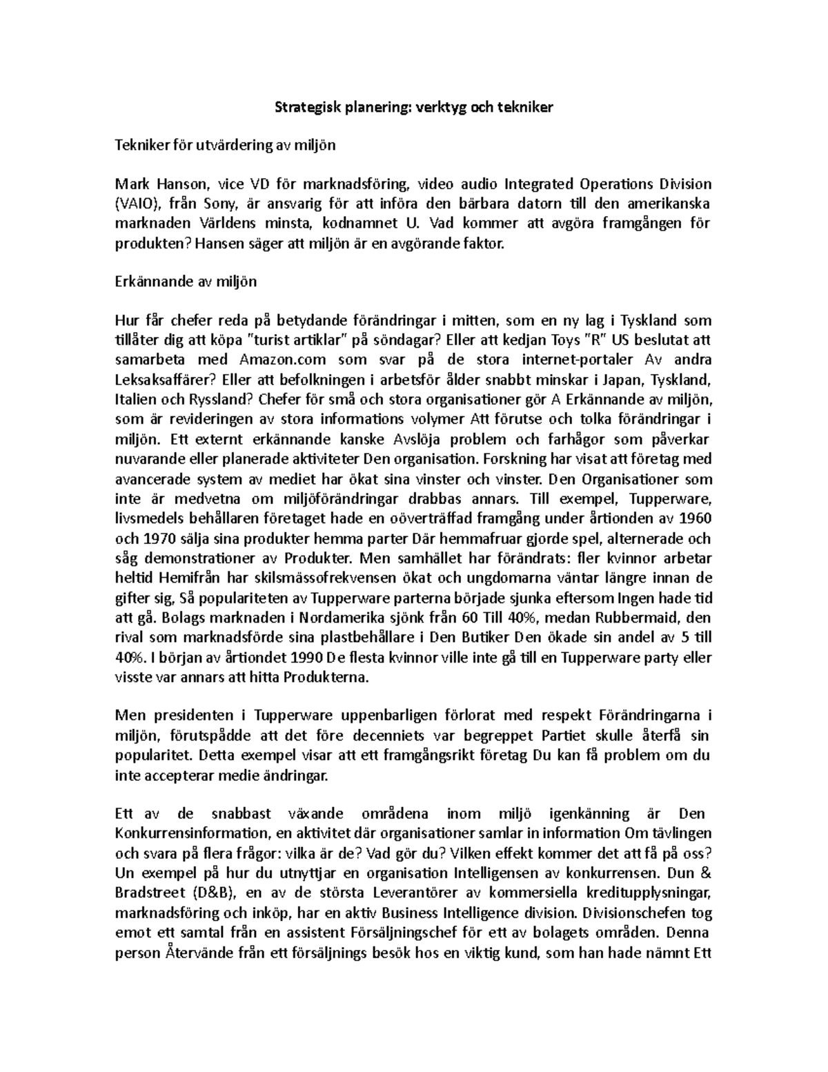 Strategisk planering, verktyg och tekniker - Strategisk planering ...