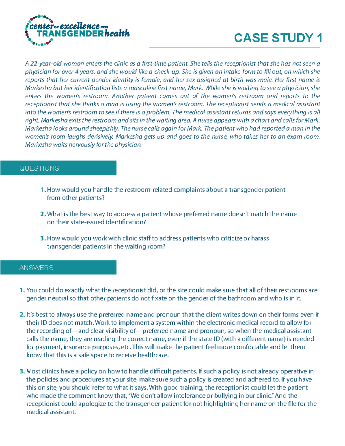 CASE Studies 11 14 13 Final-1 - How would you handle the restroom ...