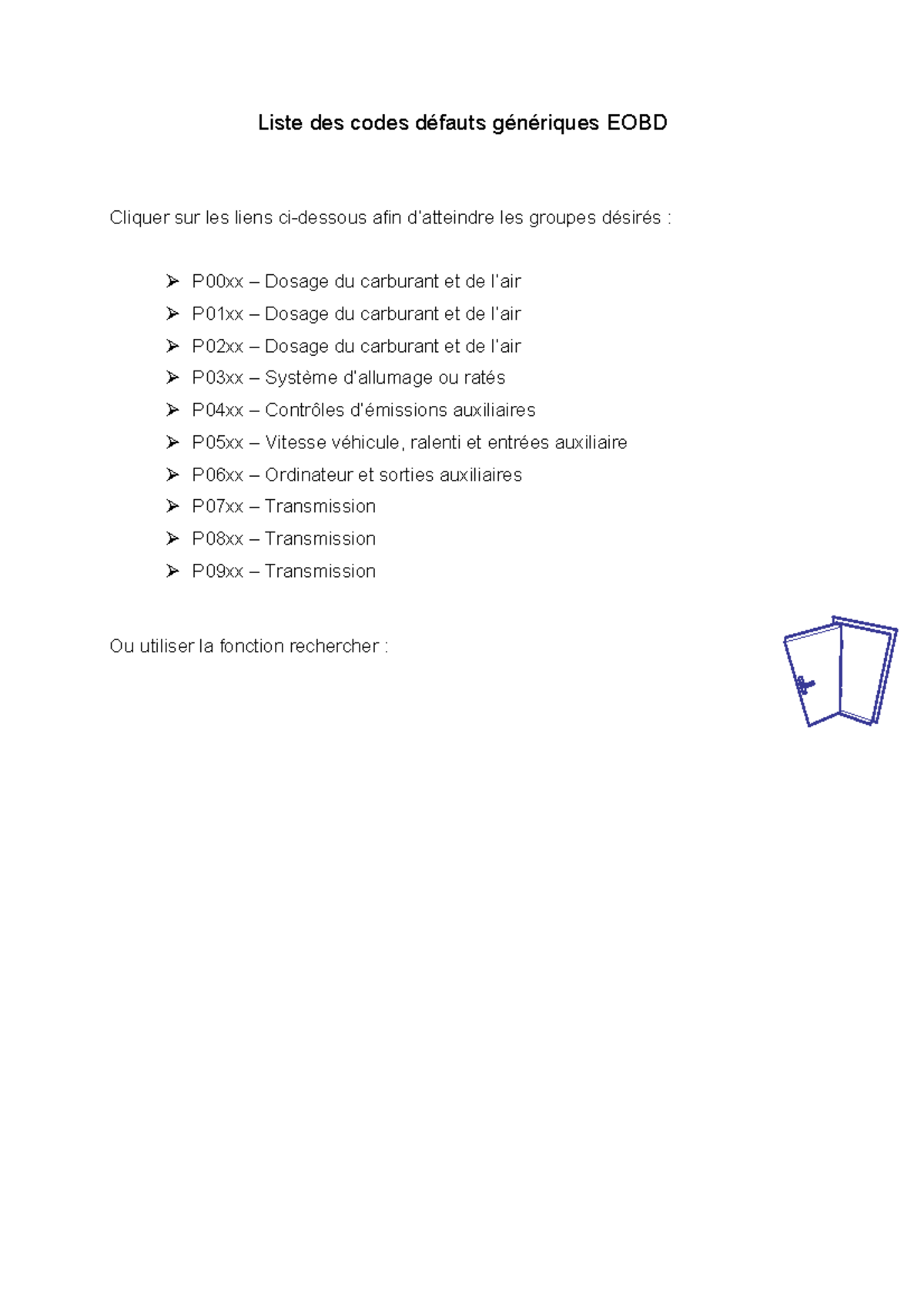 Codes defauts EOBD auto - Liste des codes défauts génériques EOBD ...