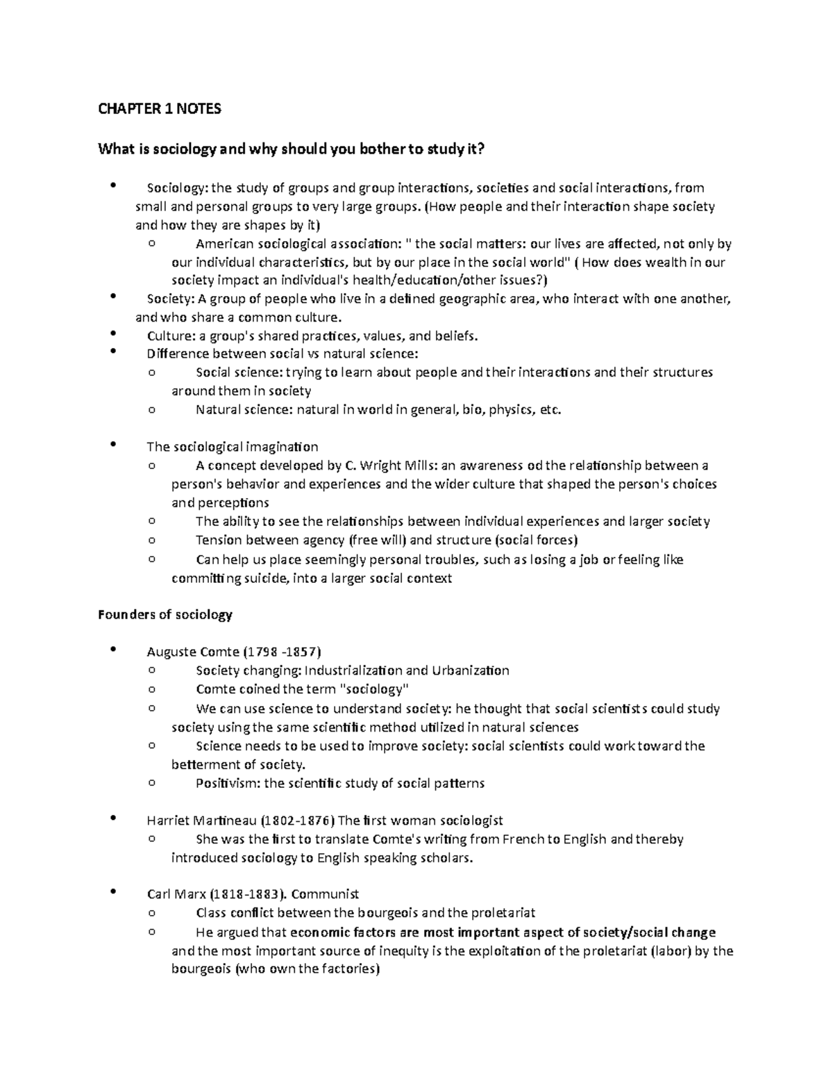 Chapter 1 Notes - CHAPTER 1 NOTES What is sociology and why should you ...