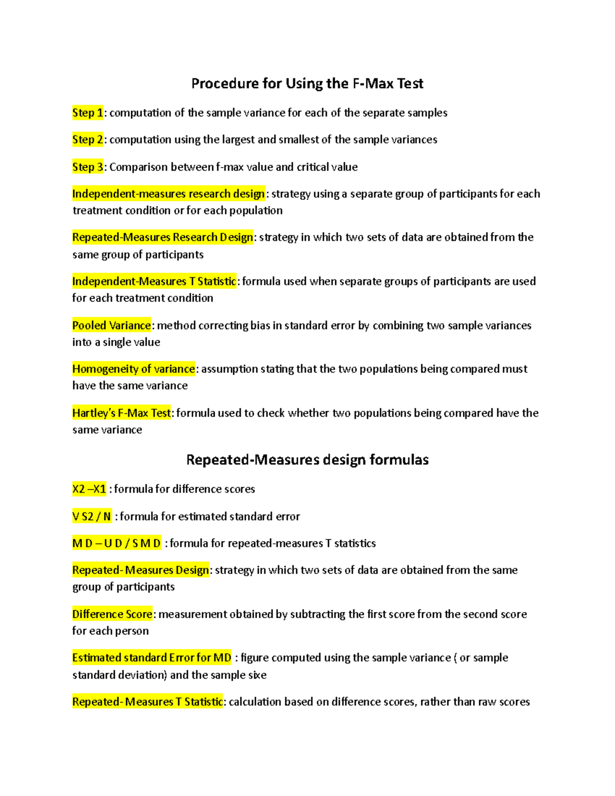 Procedure for Using the FMax Test - Studocu