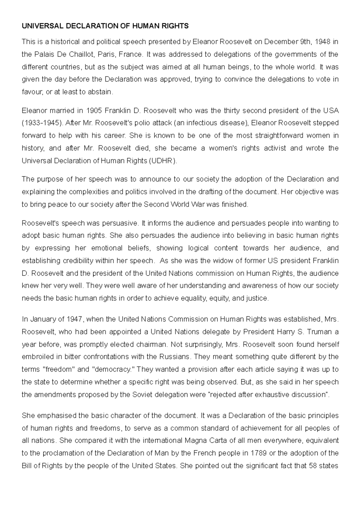 Universal Declaration OF Human Rights - UNIVERSAL DECLARATION OF HUMAN ...