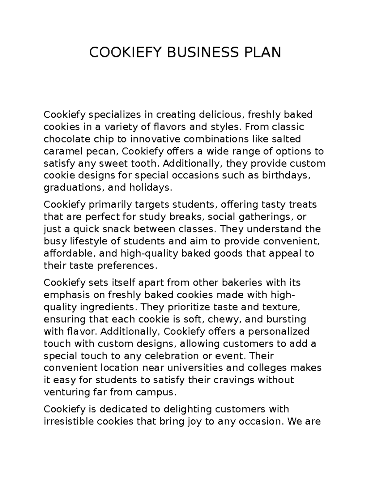 Cookiefy- Business-PLAN - COOKIEFY BUSINESS PLAN Cookiefy specializes ...