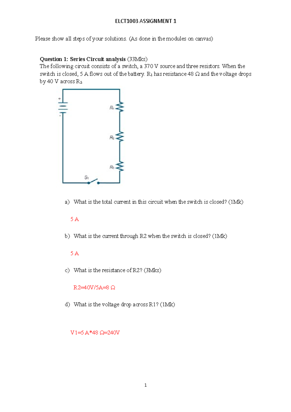 ELCT1003 Assignment 1 Solution - Please show all steps of your ...