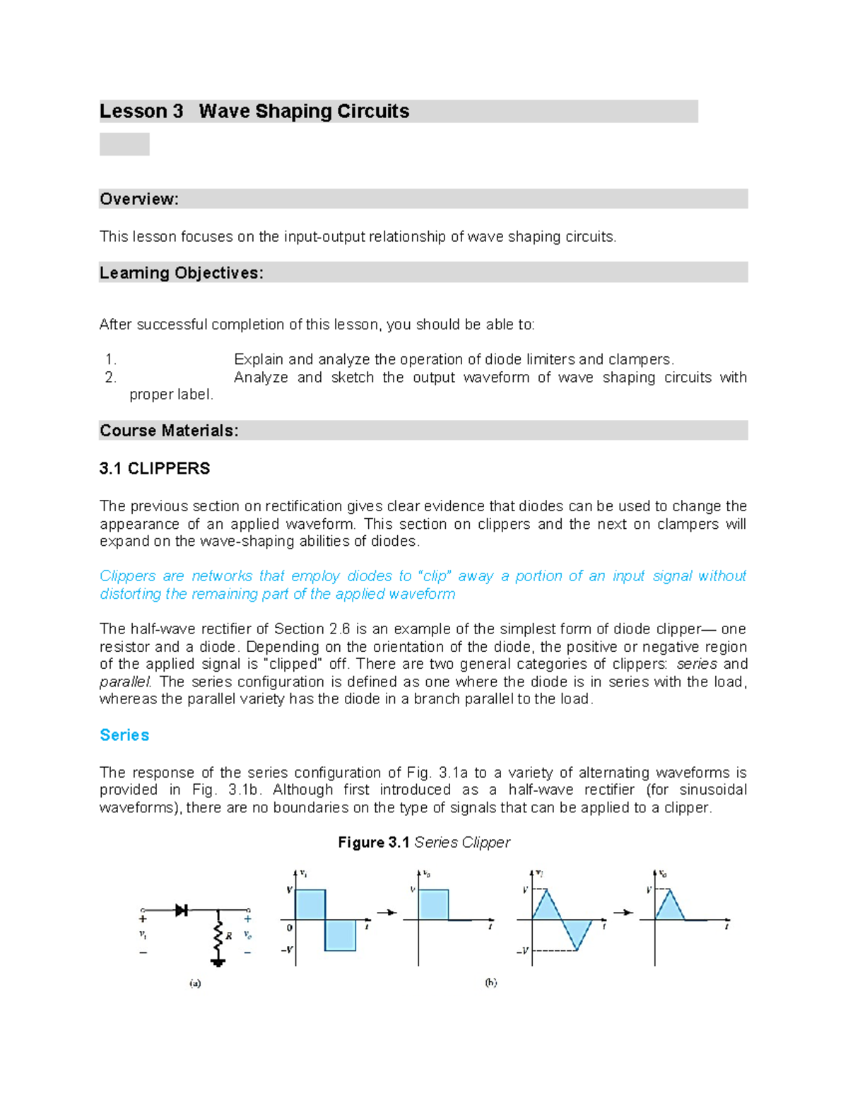 Lesson 3 Wave Shaping Circuits - Lesson 3 Wave Shaping Circuits ...