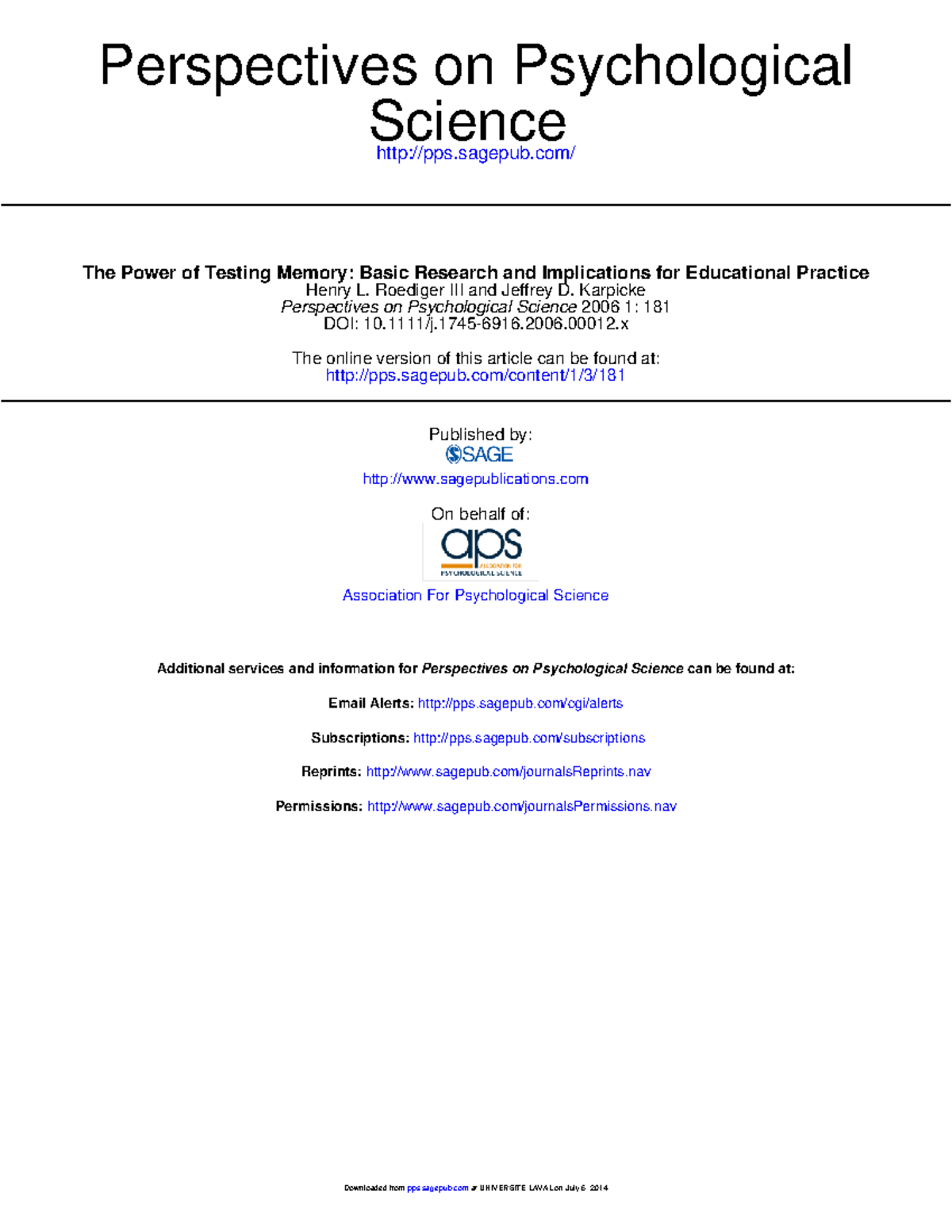 Roediger - ggfgf - pps.sagepub/ Science Perspectives on Psychological ...