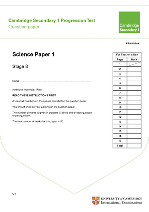 Cambridge Primary Progression Test - Stage 6 Science 2014 Paper 1 and 2 ...