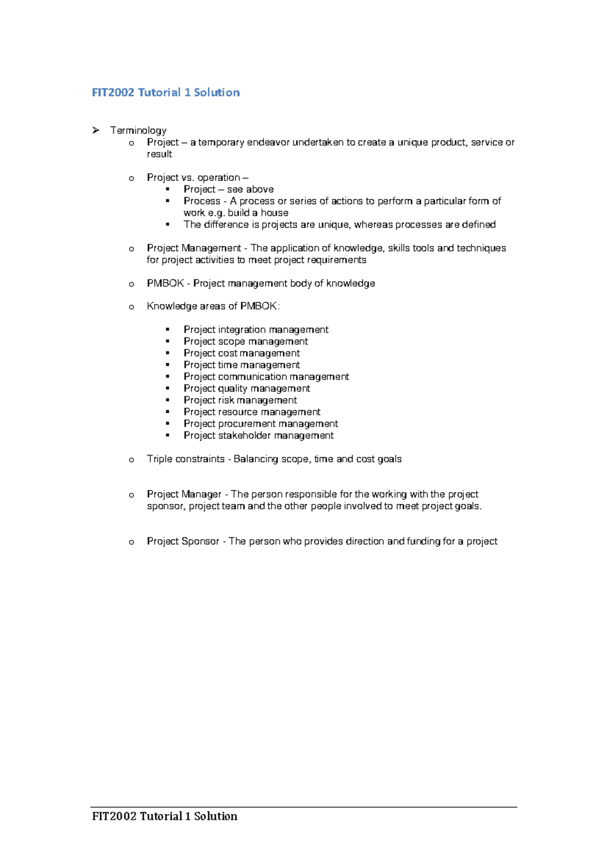 Tutorial 1 Solution Fit2002 Tutorial 1 Solution Fit2002 Tutorial 1 Solution Terminology O