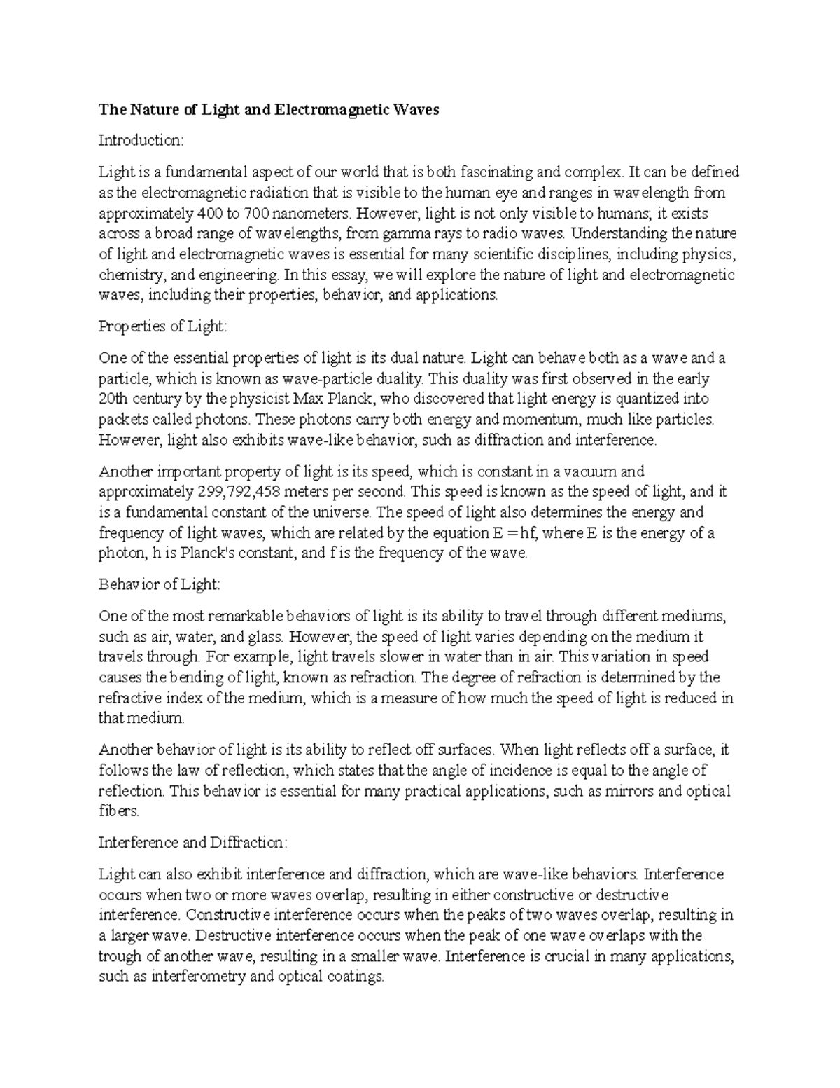 The Nature of Light and Electromagnetic Waves - The Nature of Light and ...