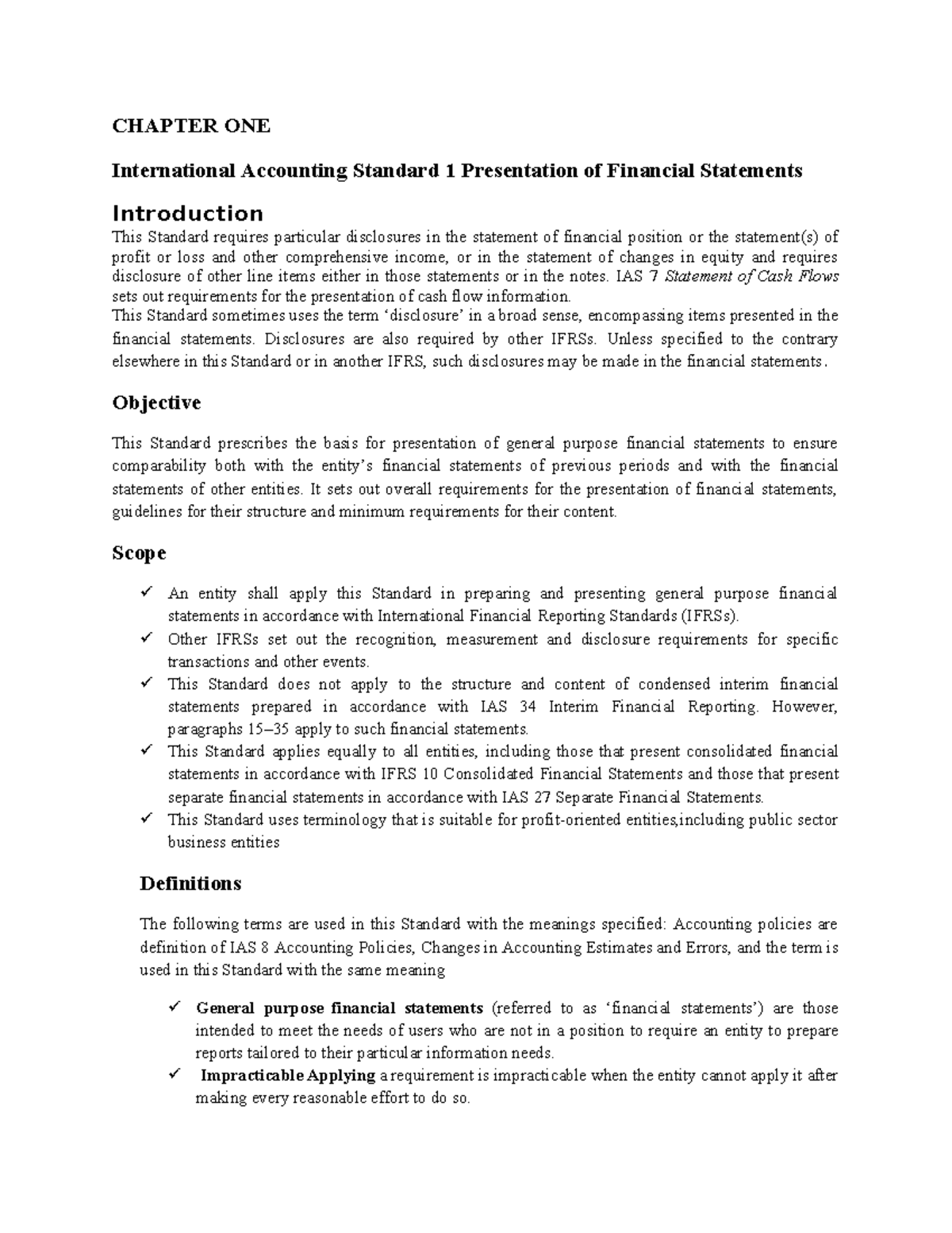 FAYE AS - CHAPTER ONE International Accounting Standard 1 Presentation ...
