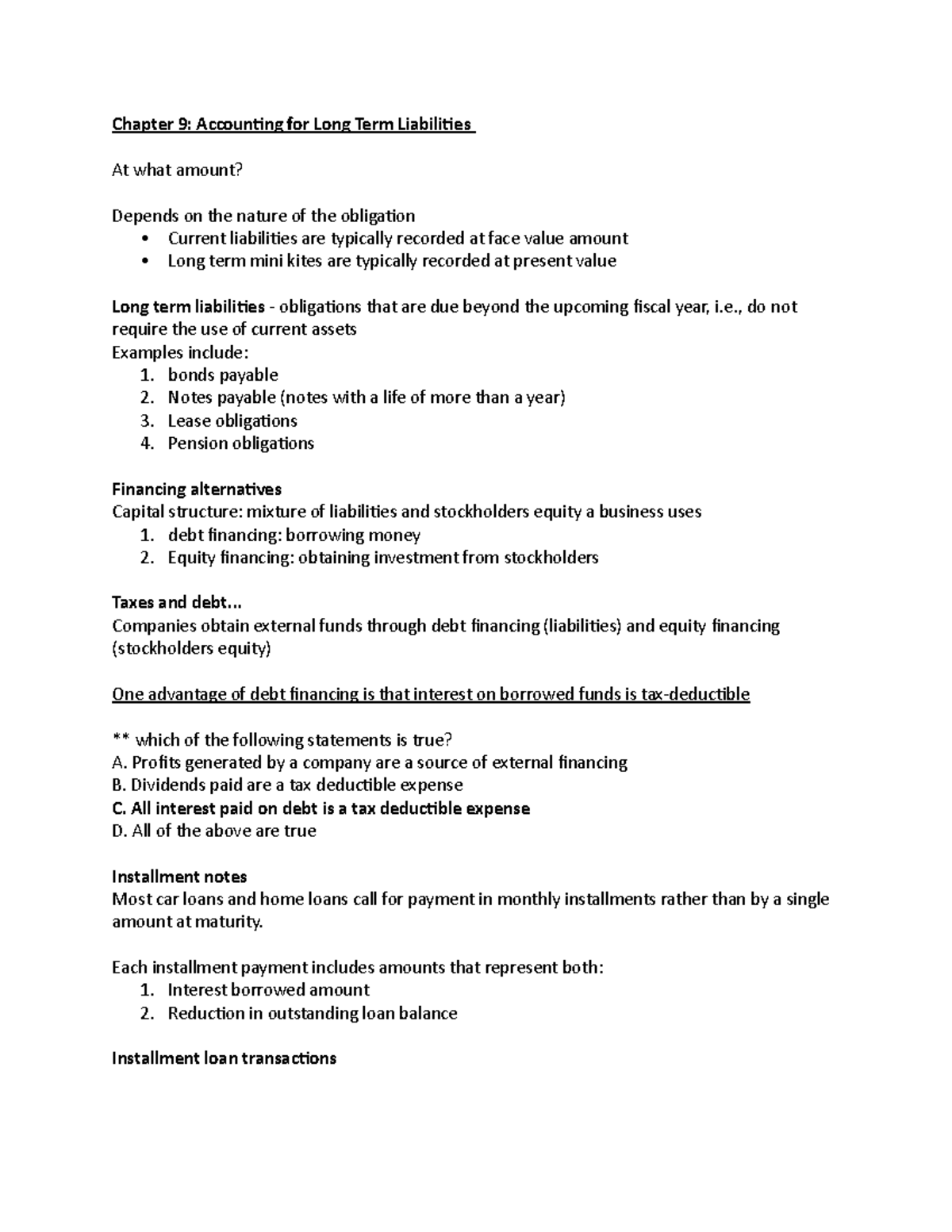 Chapter 9 - Lecture notes 9 - Chapter 9: Accounting for Long Term ...