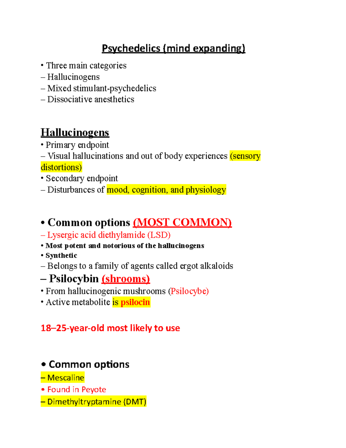 Psycedelics 1: Material for Final Exam - Psychedelics (mind expanding ...