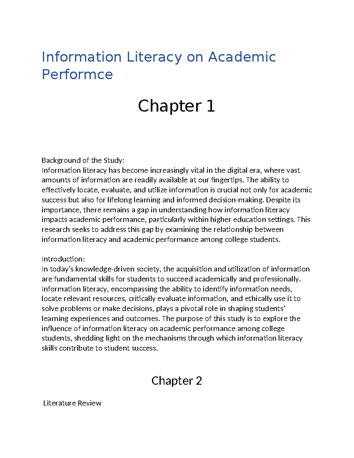 Information Literacy on Academic Performce - Information Literacy on ...