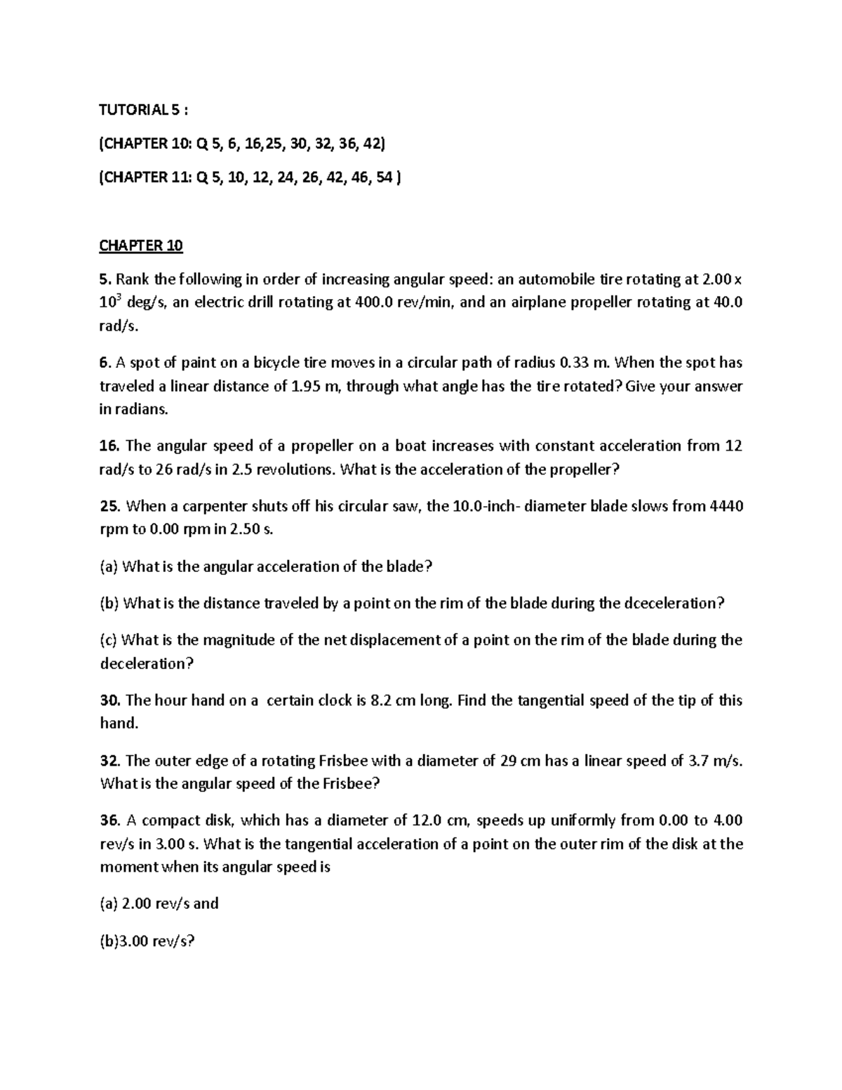 Tutorial 5 Chapter 10 and 11 - TUTORIAL 5 : (CHAPTER 10: Q 5, 6, 16,25 ...