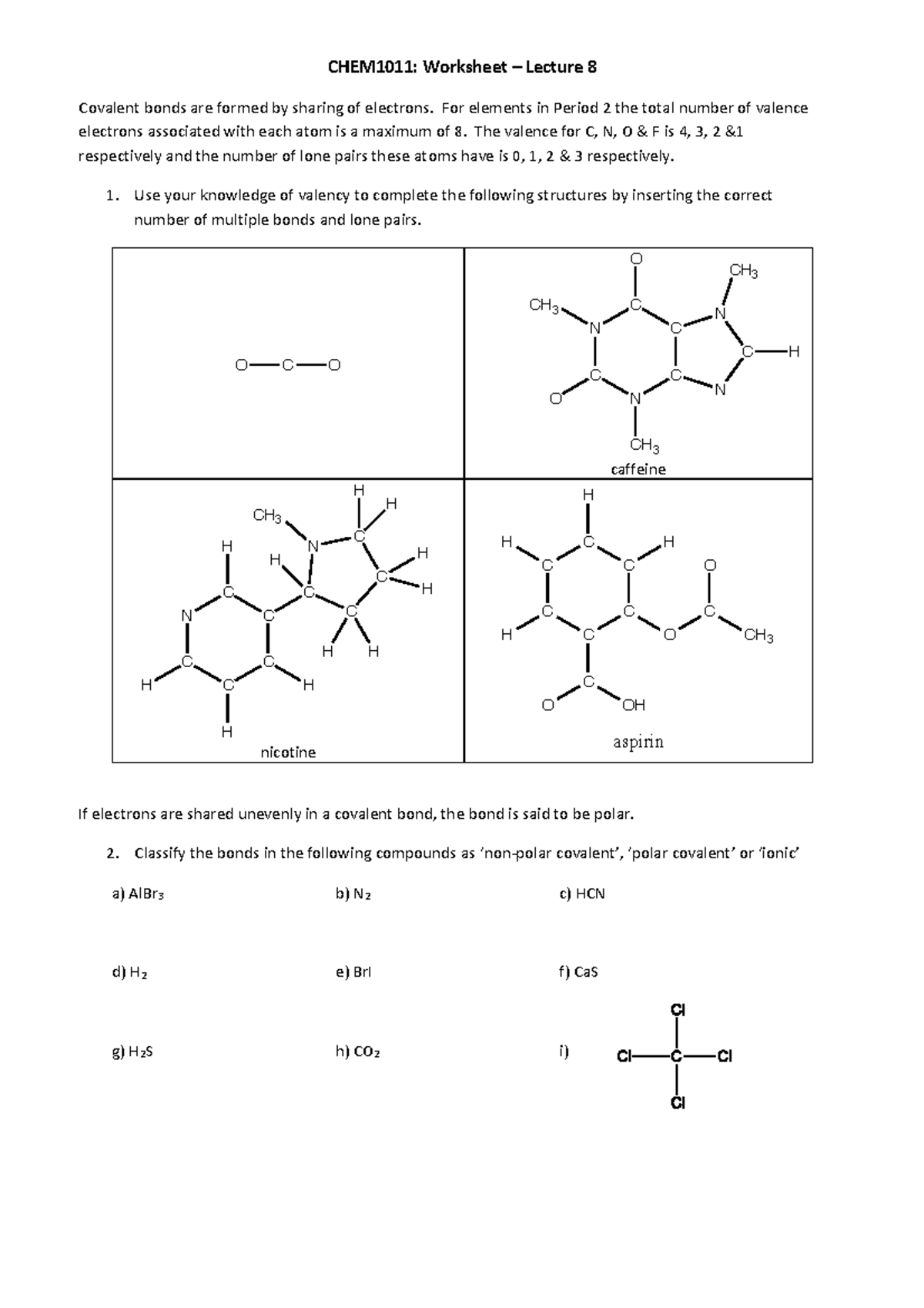 Worksheet 08 - Lecture Questions - CHEM1011: Worksheet – Lecture 8 ...