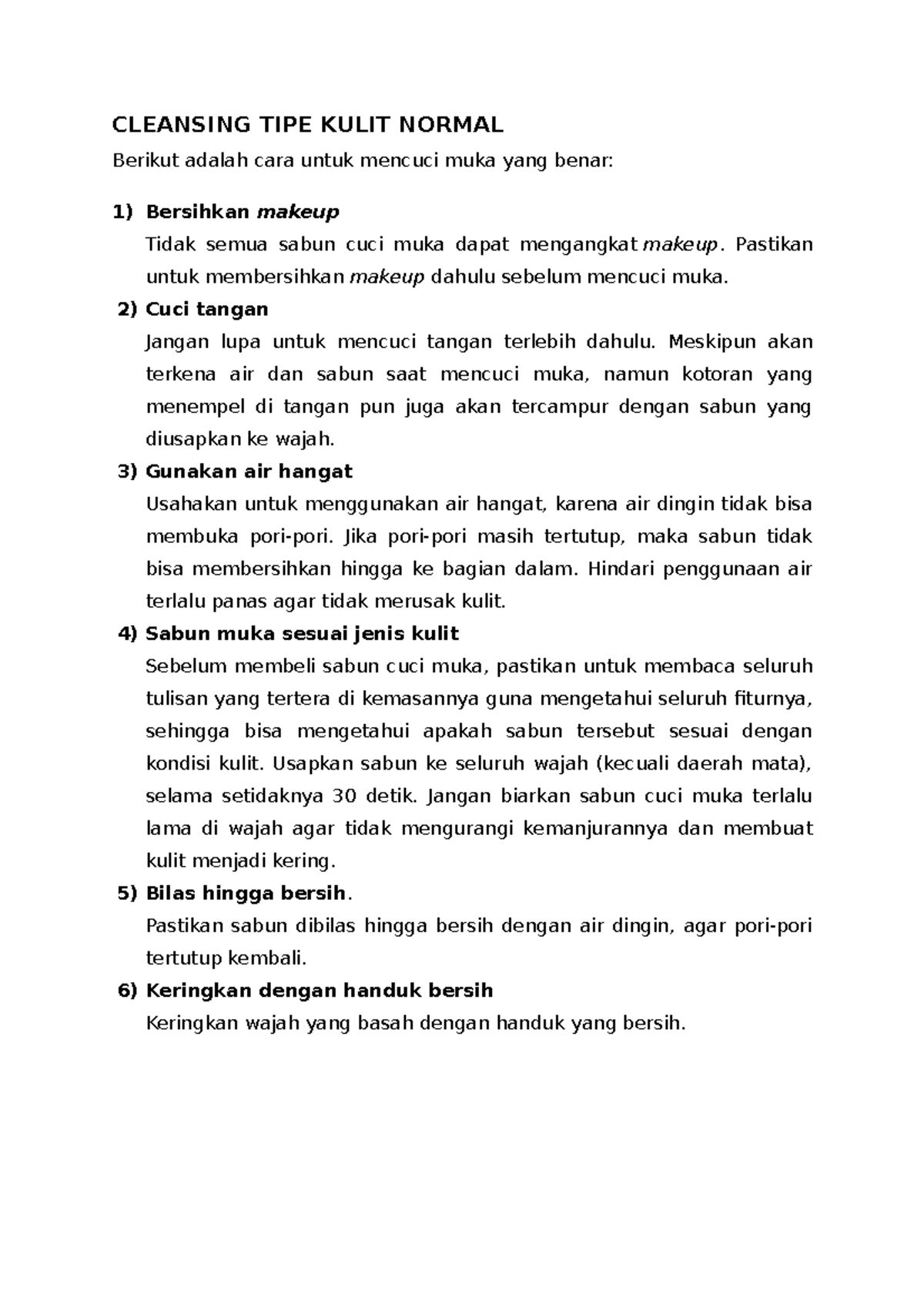 Cleansing TIPE Kulit Normal - CLEANSING TIPE KULIT NORMAL Berikut ...